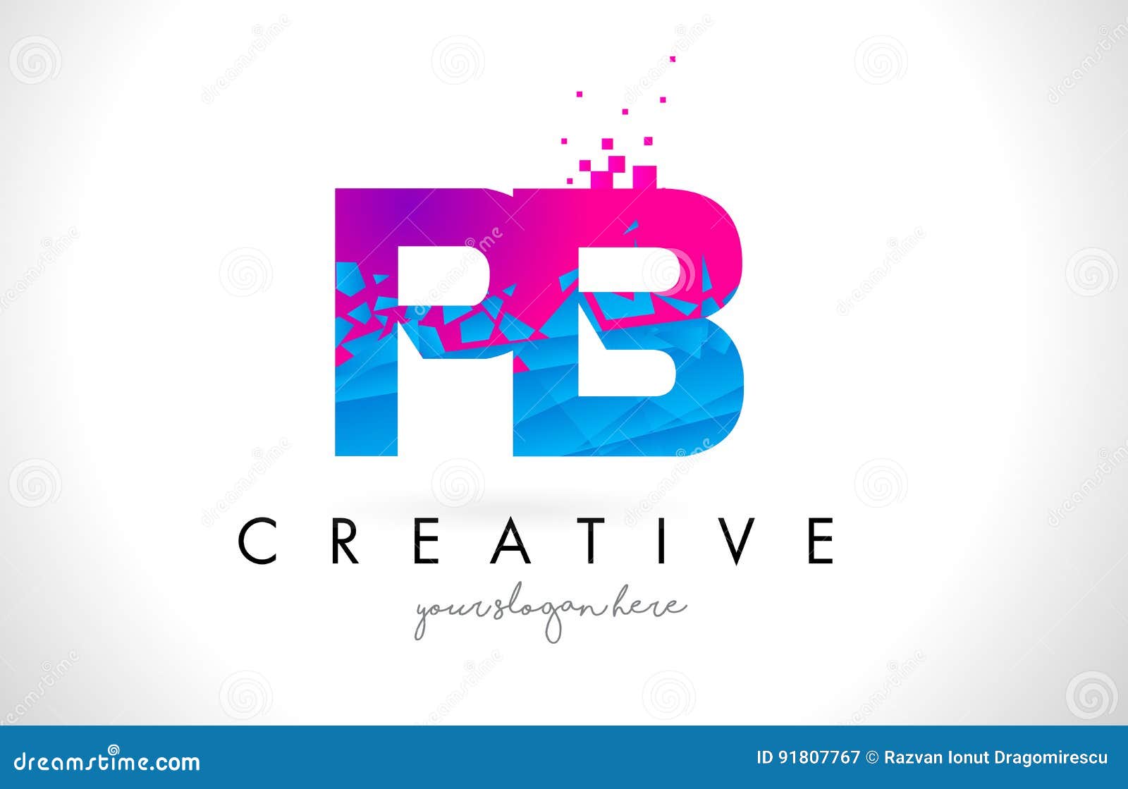 PB P B Letter Logo With Shattered Broken Blue Pink Texture Design ...
