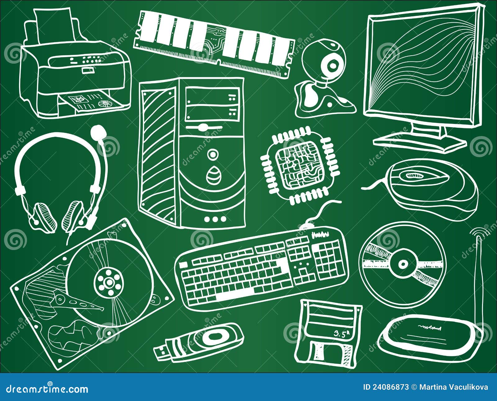 Pc Components and Devices on School Board Stock Vector - Illustration ...