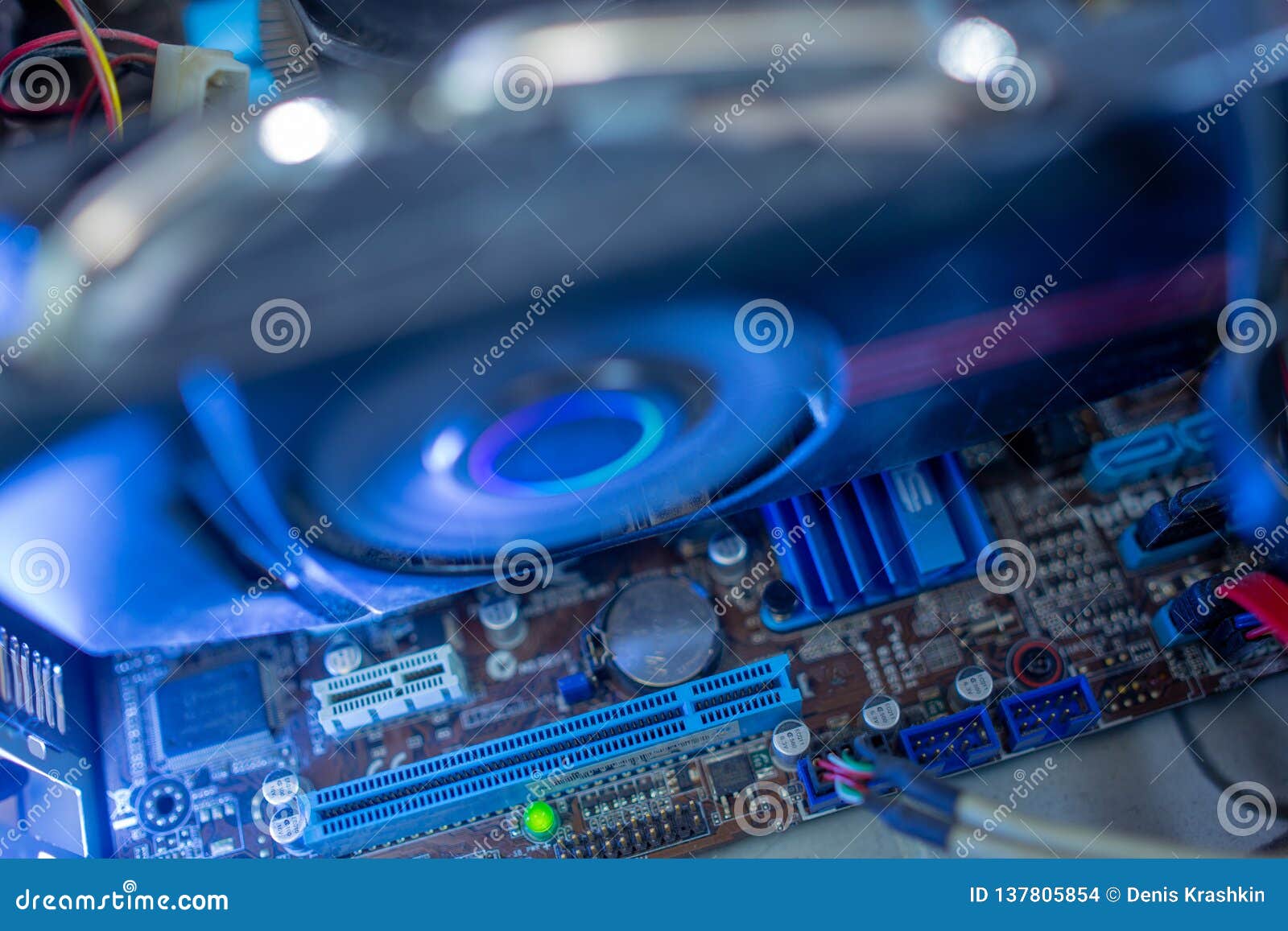 A Dusty Cooling Fan Computer Circuit Board. Concept Of Broken Computer ...