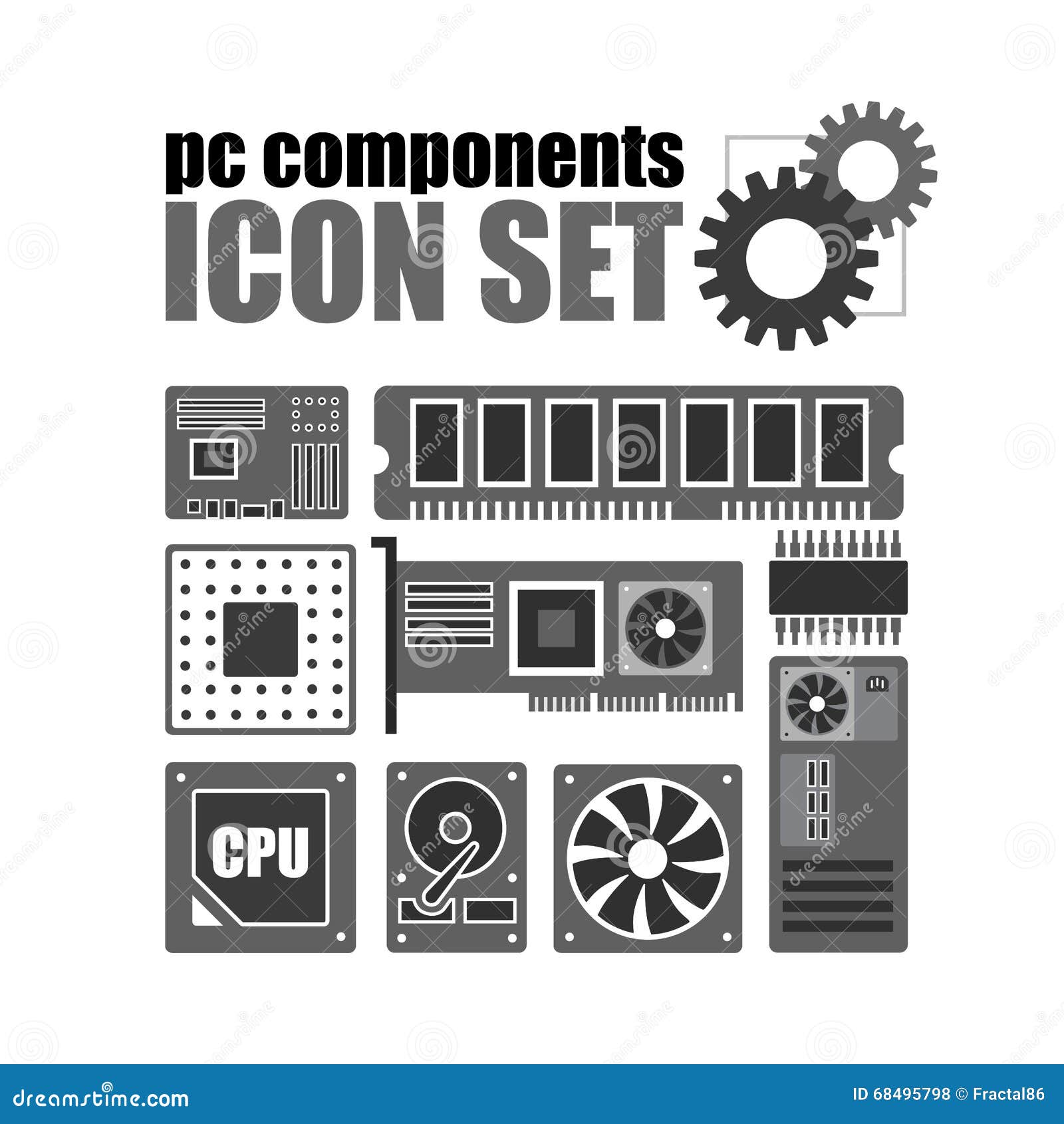 Pc Components Icon Set. PC Service Stock Vector - Illustration of chip ...