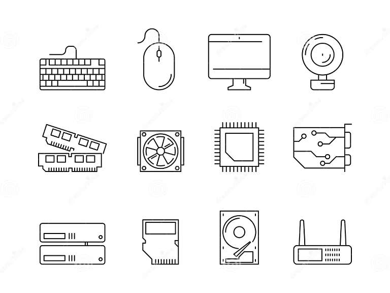 Pc Components Icons. Processor Ssd Cpu Power Adapter Ram Memory and Hdd ...
