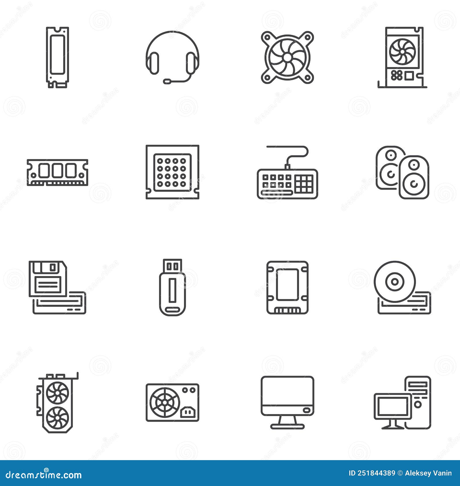 PC Components Line Icons Set Stock Vector - Illustration of technology ...