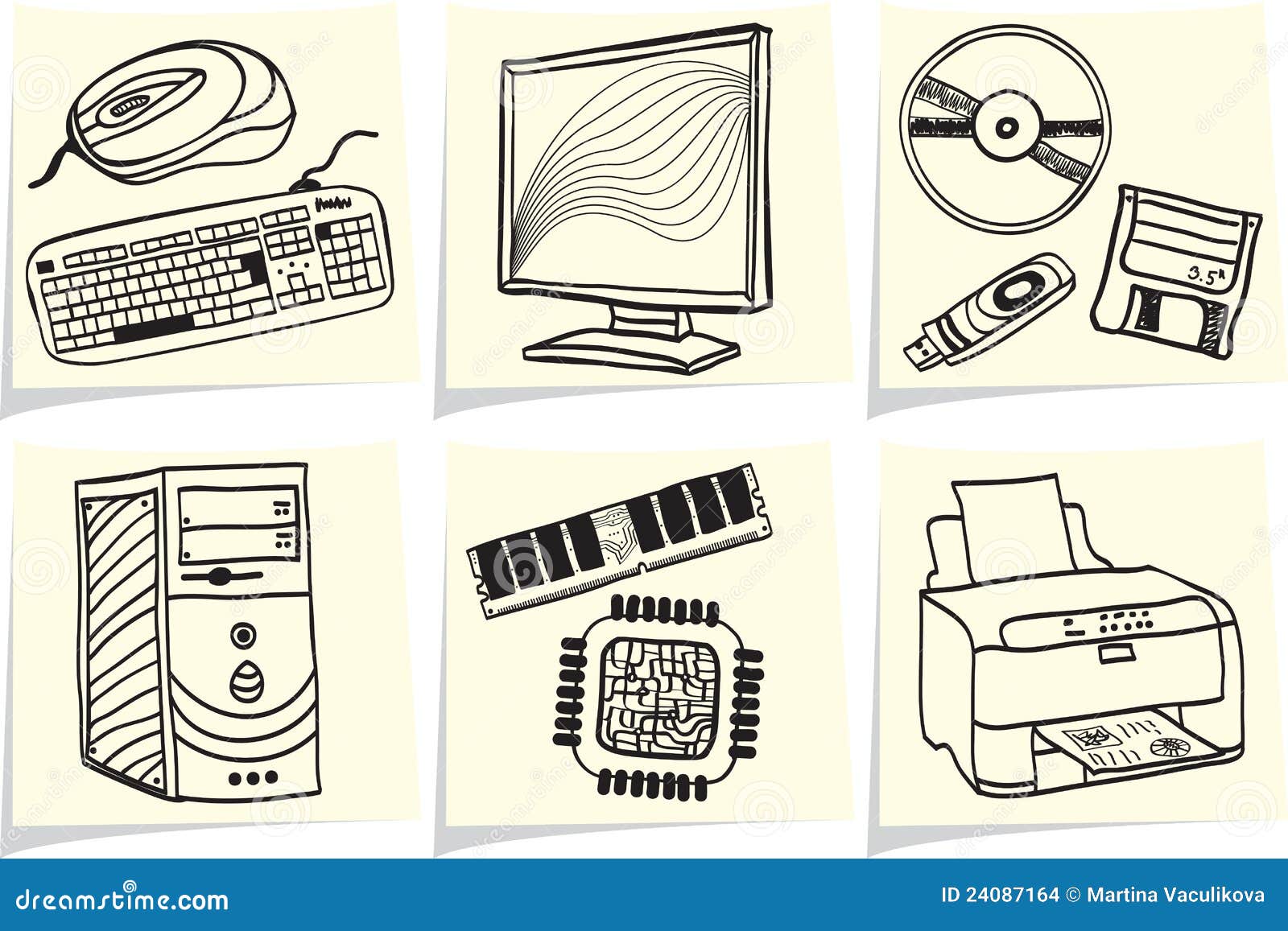 Pc Components and Peripherals on Memo Sticks Stock Vector ...
