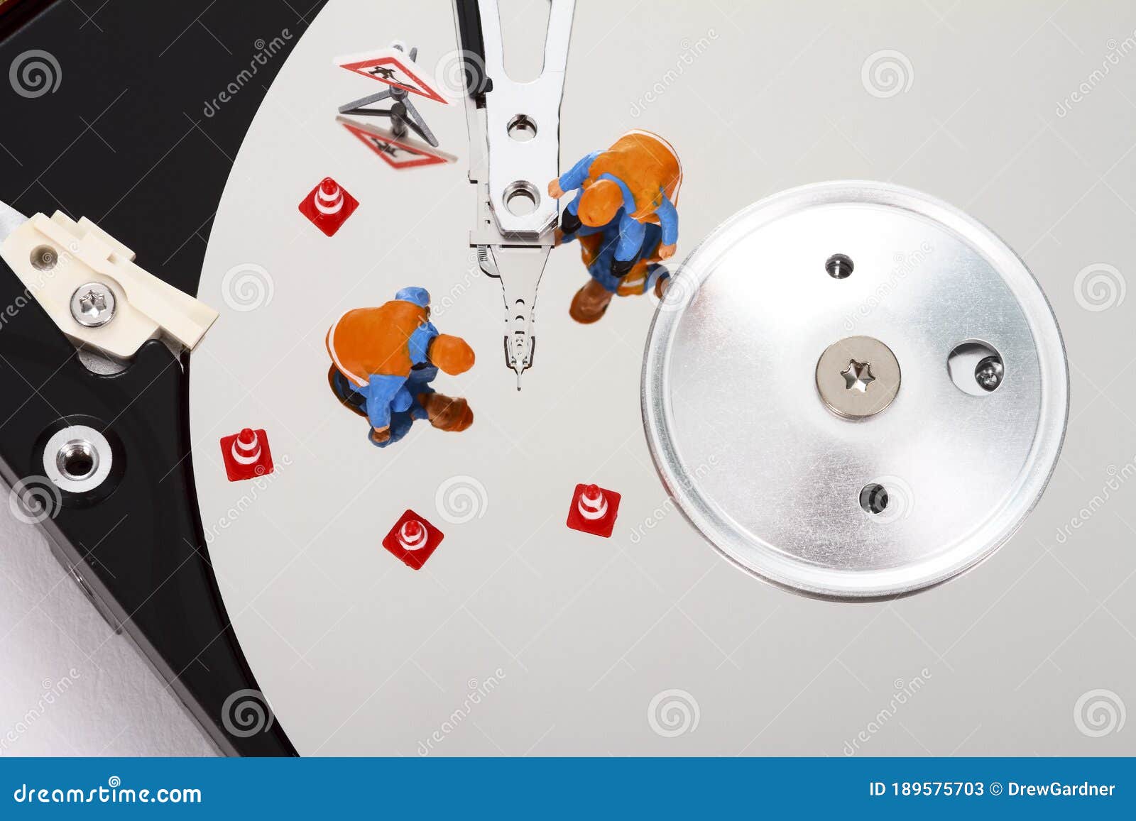 PC Computer Diorama with Miniature Figure Workmen Stock Image - Image ...