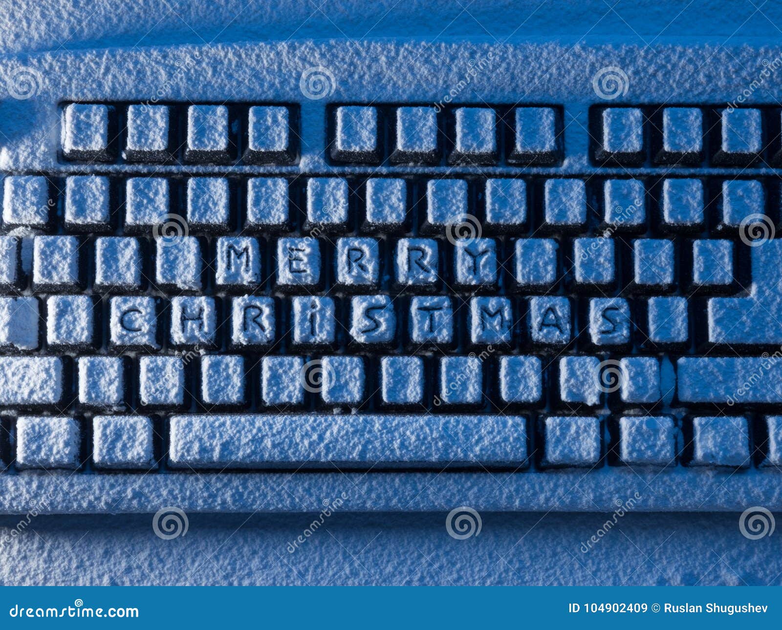 Computer Keyboard with Text Merry Christmas on Buttons Covered with ...