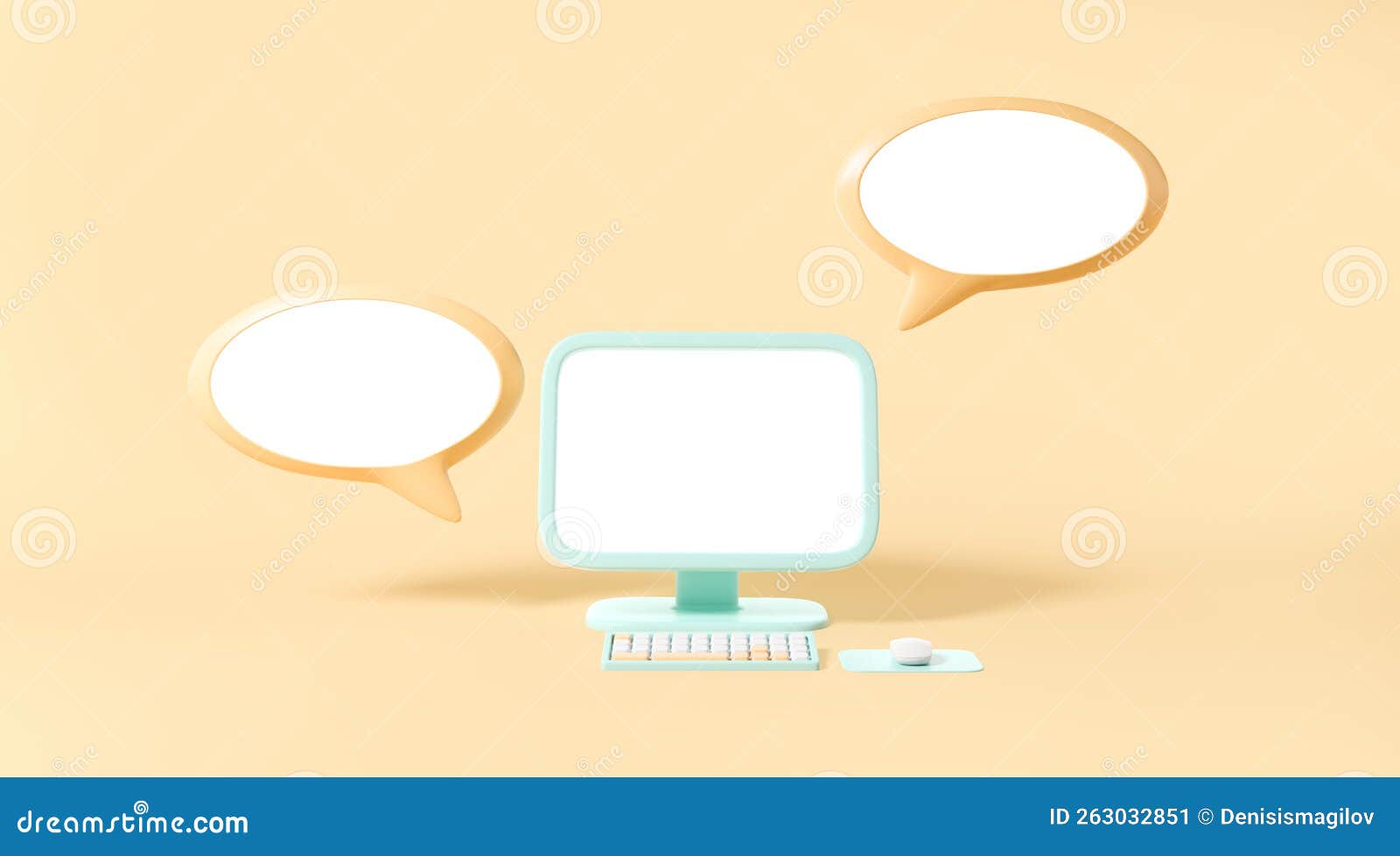 Pc Computer Mock Up Display with Keyboard and Empty Text Bubbles Stock ...