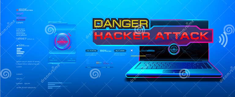 PC Cyberattack. Laptop with Hacking Danger Screen. Hacker Attack on ...