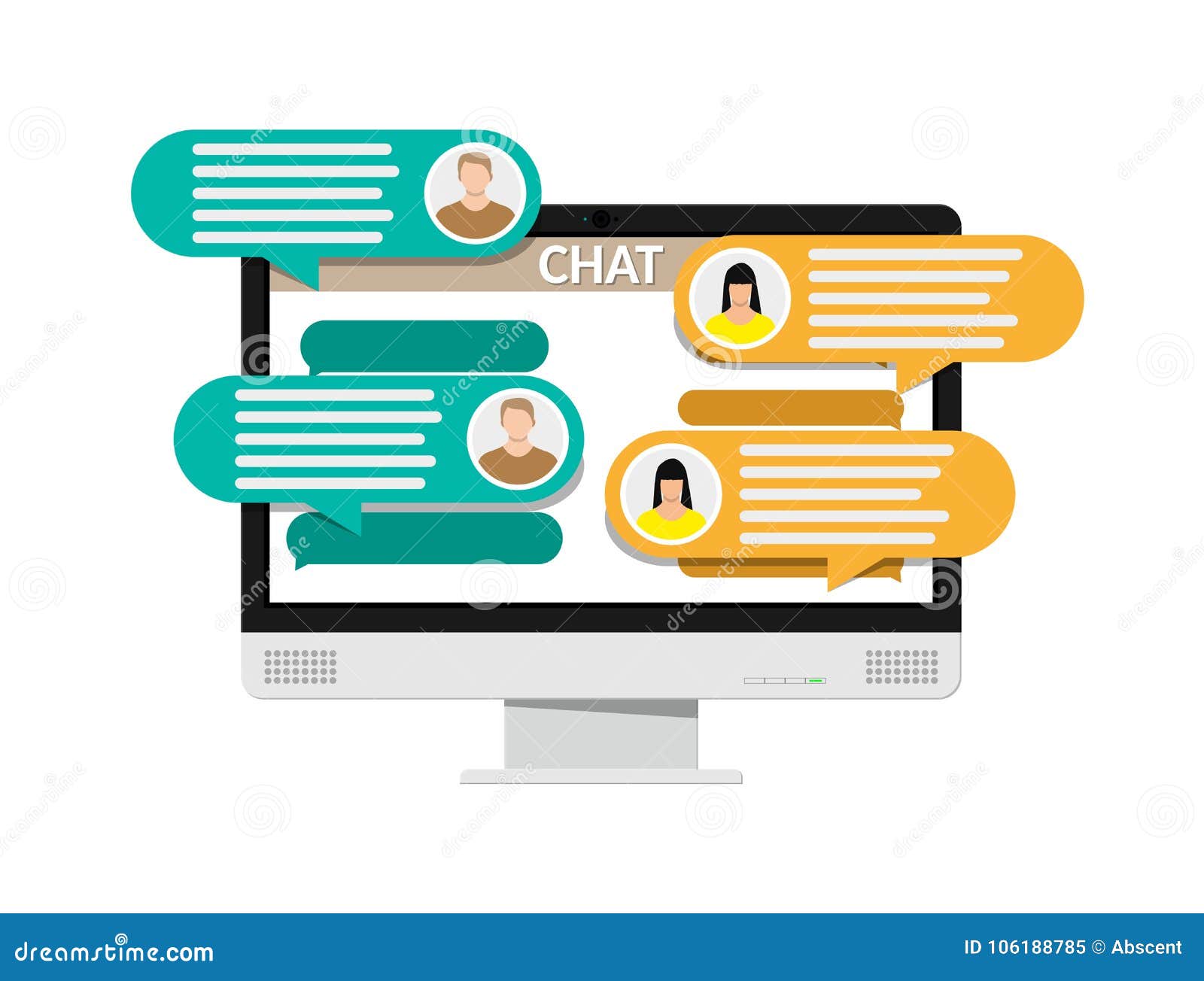 PC De Bureau Avec Les Sms APP De Transmission De Messages Illustration ...