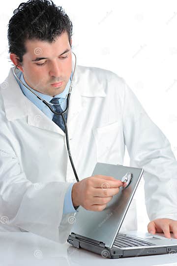 PC Doctor Examining a Computer Stock Photo - Image of person, equipment ...