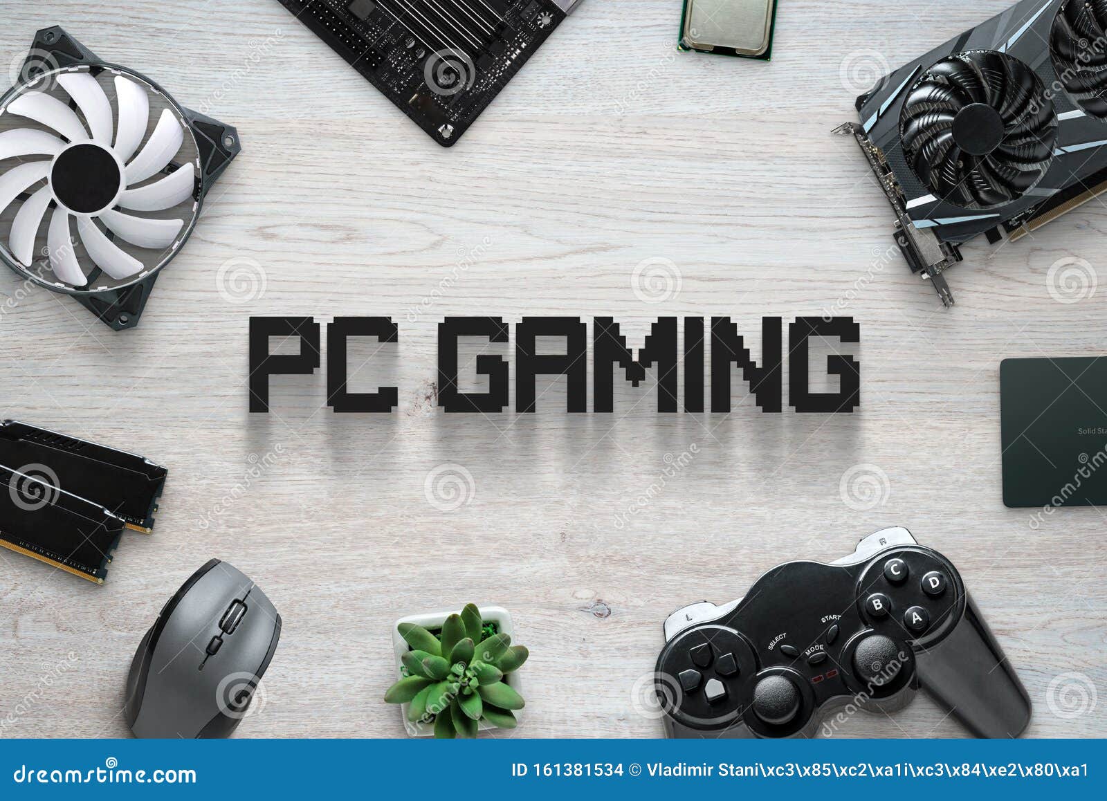 PC Gaming Flat Lay Scene with Text and Gaming Computer Components and ...