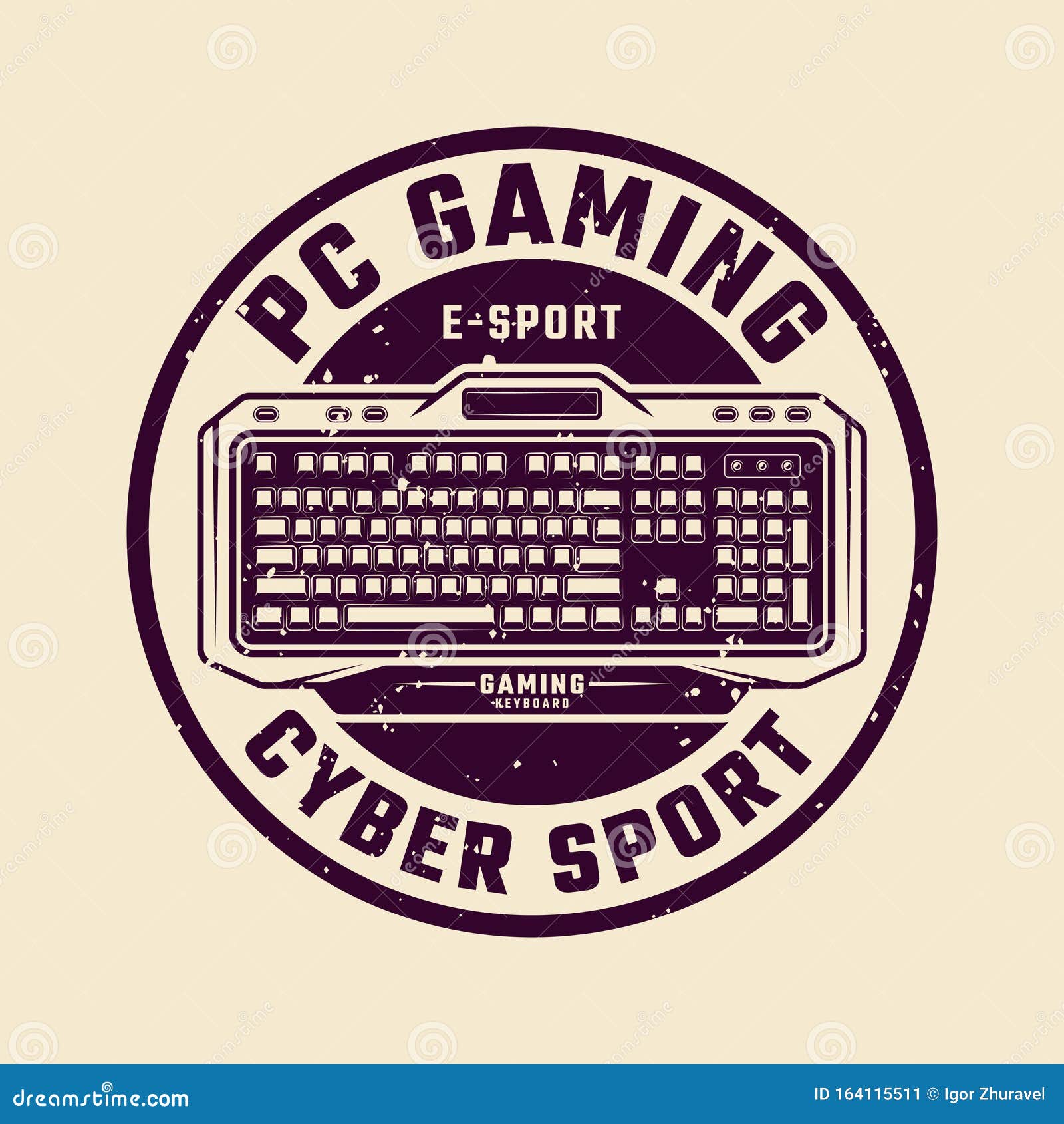PC Gaming Round Vector Emblem with Keyboard Stock Vector - Illustration ...