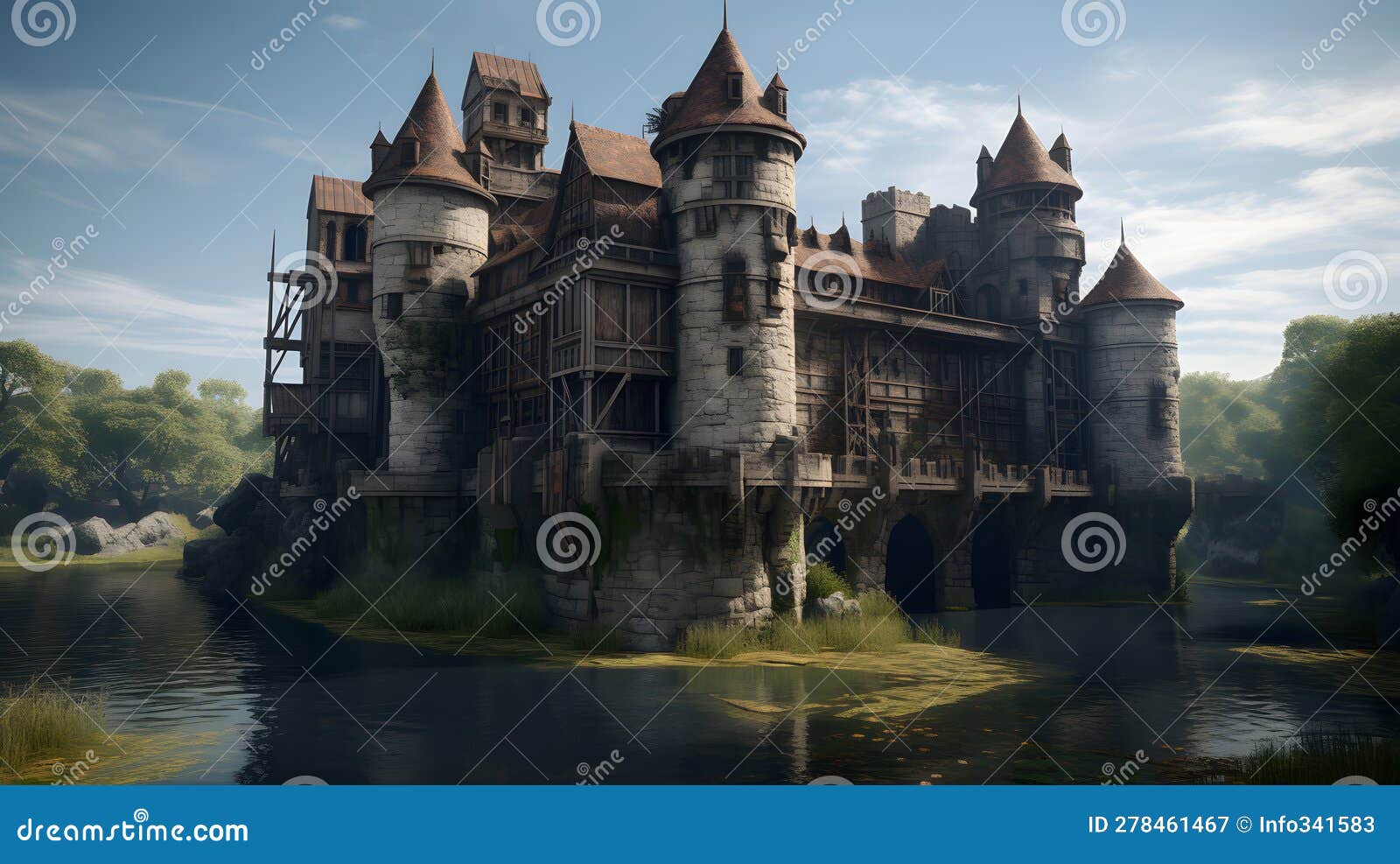 PC Gaming RPG Design A Castle With A Moat Hyper-realistic Generative AI ...