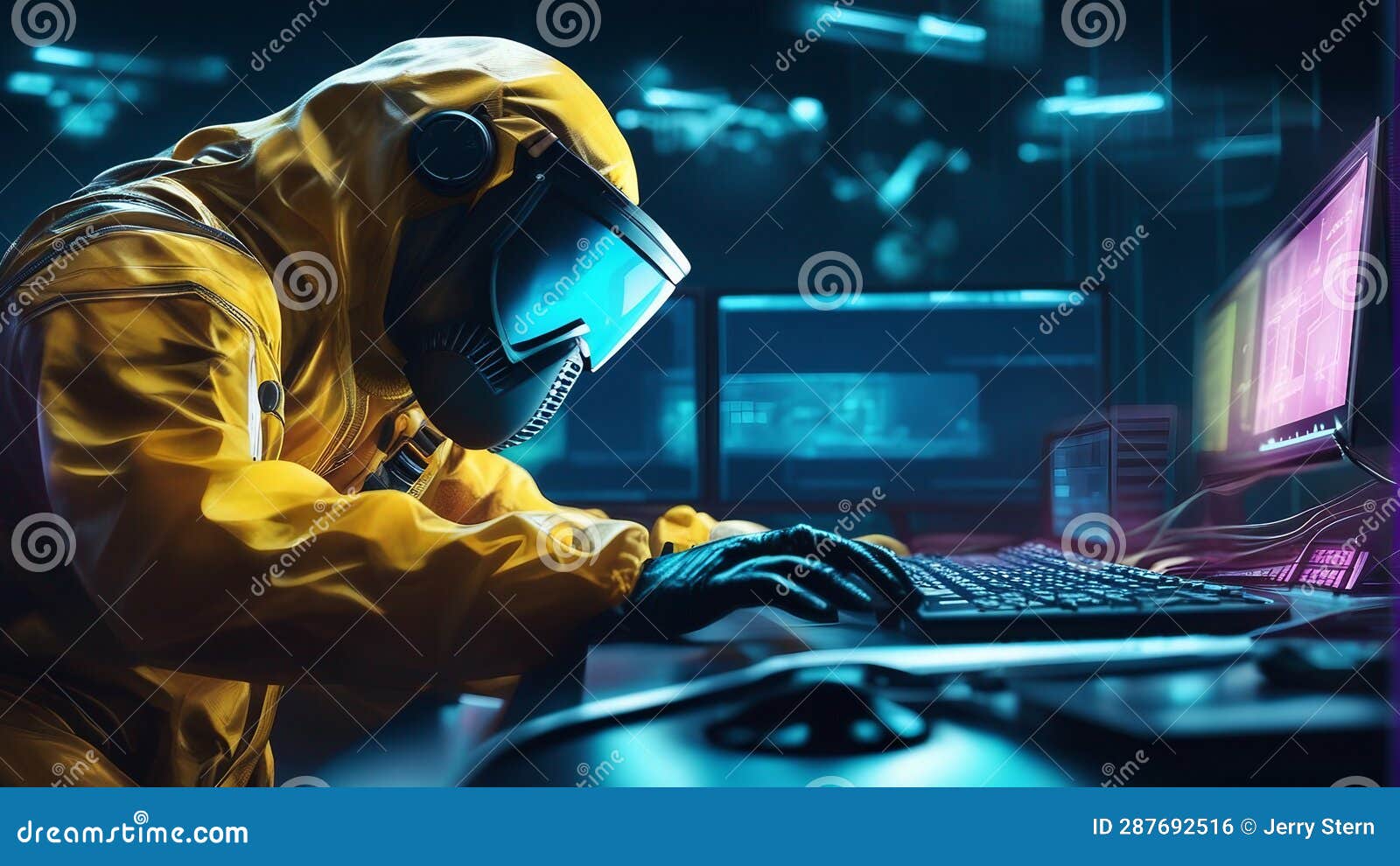 Computer Hacker in Yellow Hazmat Suit Stock Illustration - Illustration ...