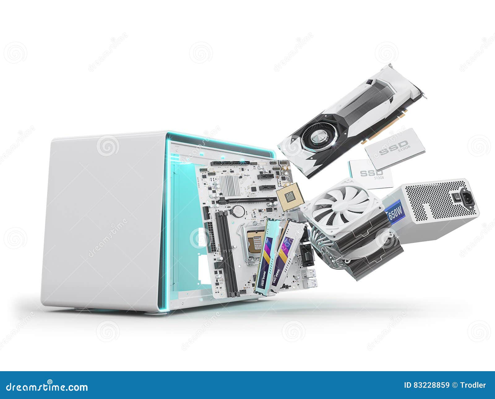 PC Hardware Components Isolated on White. 3d Rendering Stock Image ...