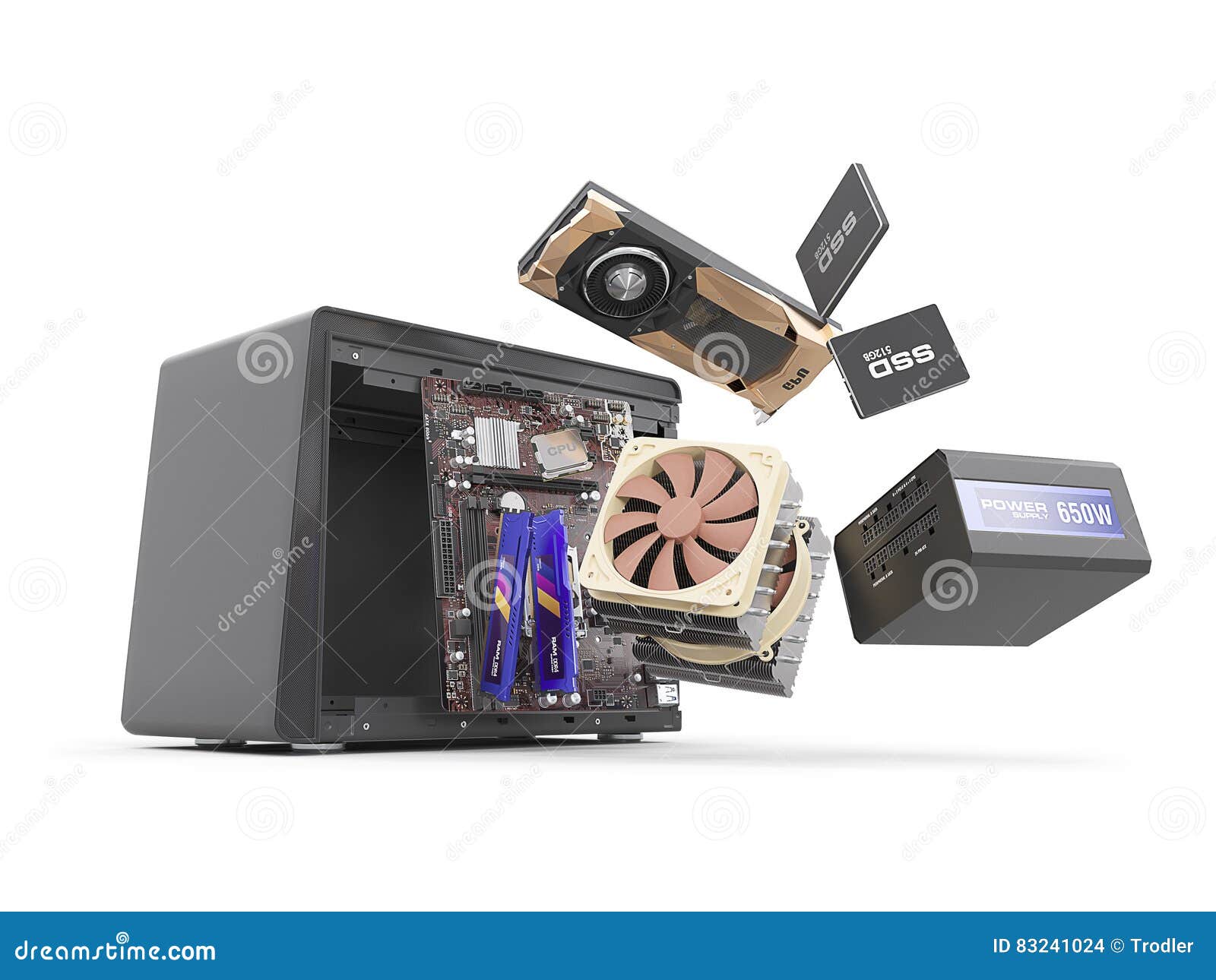 PC Hardware Components Isolated on White. 3d Rendering Stock Photo ...