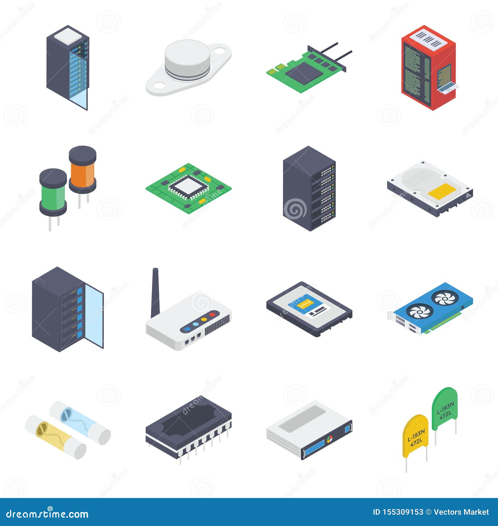 PC Hardware Isometric Vectors Pack Stock Vector - Illustration of ...