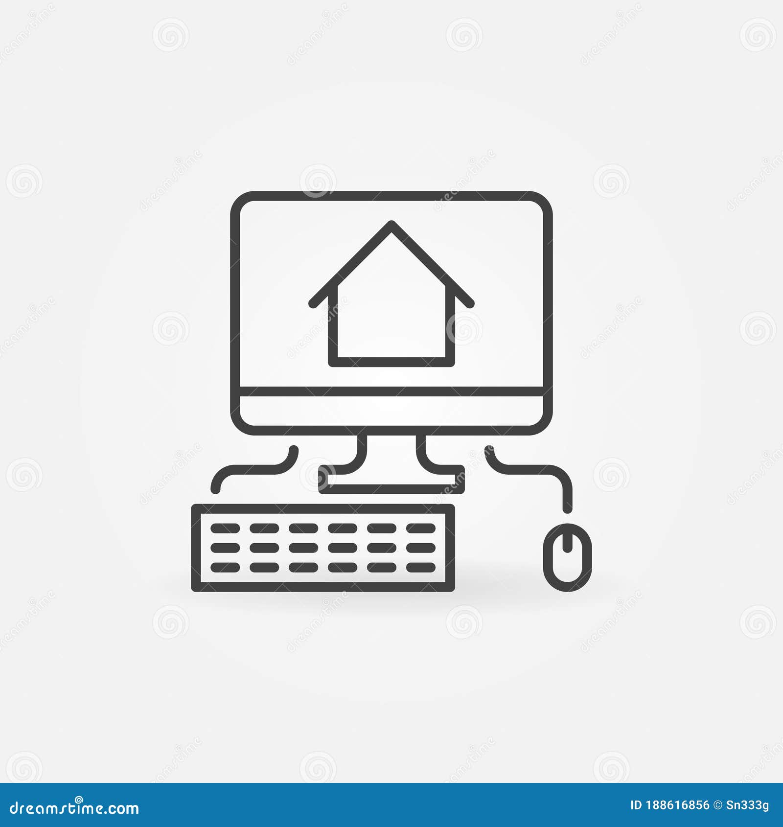 PC with House Line Icon. Working at Home Vector Symbol Stock Vector ...