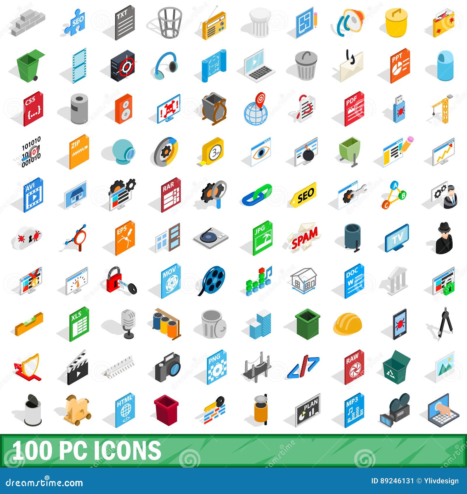 100 Pc Icons Set, Isometric 3d Style Stock Vector - Illustration of ...