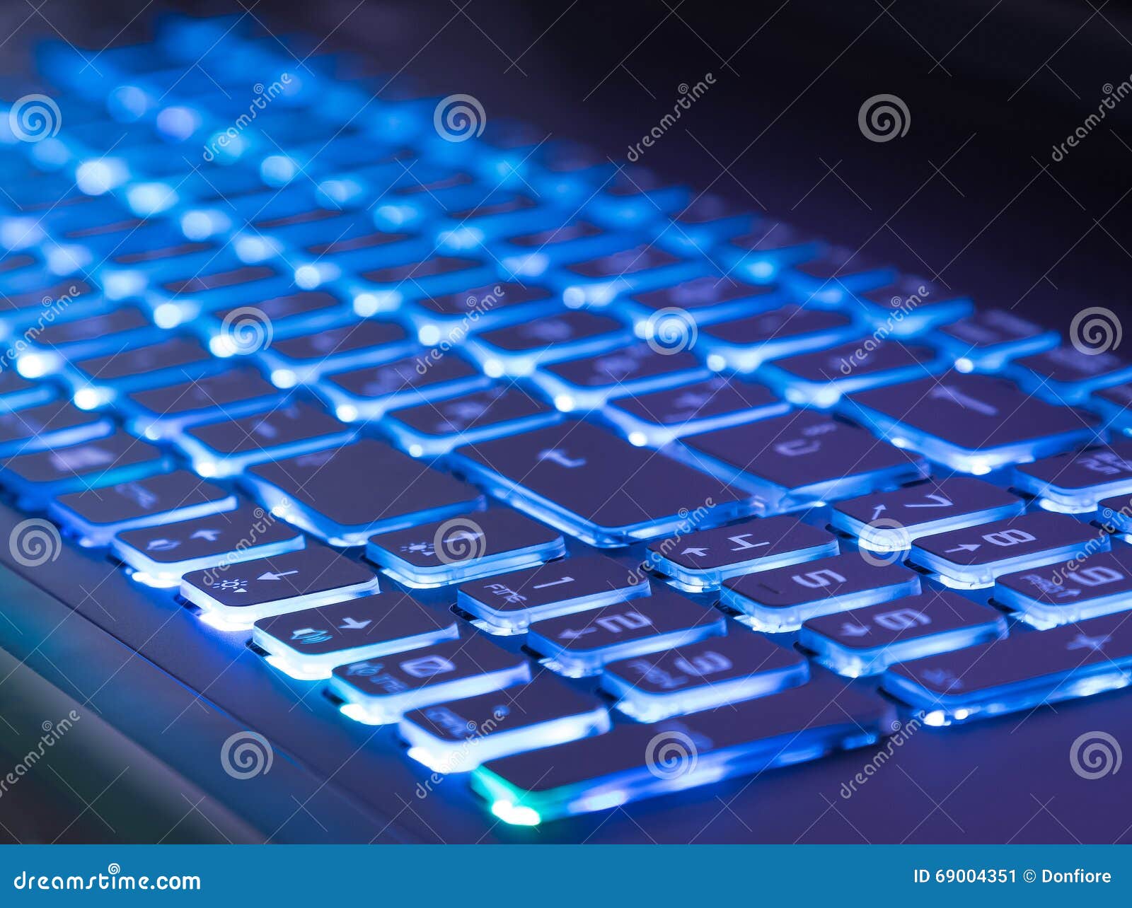 Pc Keyboard with Blue Light Tint, Close-up View Stock Image - Image of ...