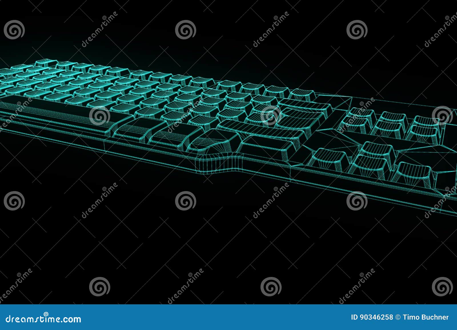 PC Keyboard in Hologram Wireframe Style. Nice 3D Rendering Stock ...