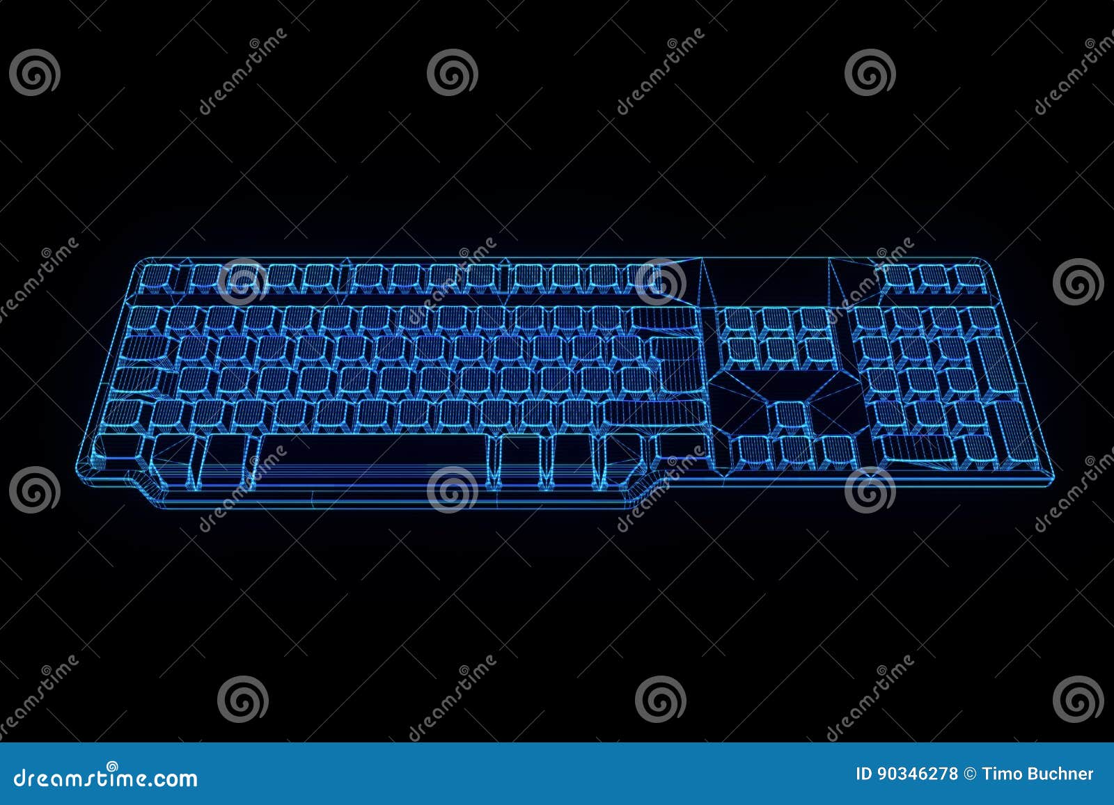 PC Keyboard in Hologram Wireframe Style. Nice 3D Rendering Stock ...