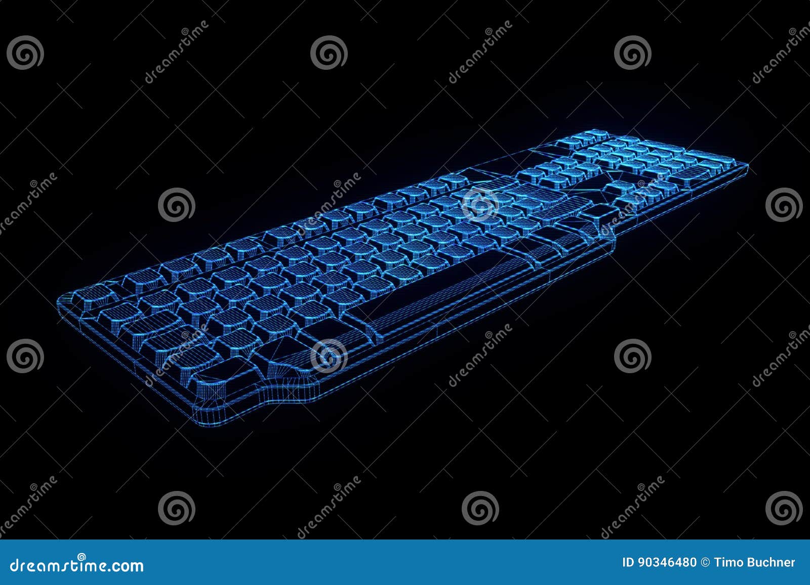 PC Keyboard in Hologram Wireframe Style. Nice 3D Rendering Stock ...