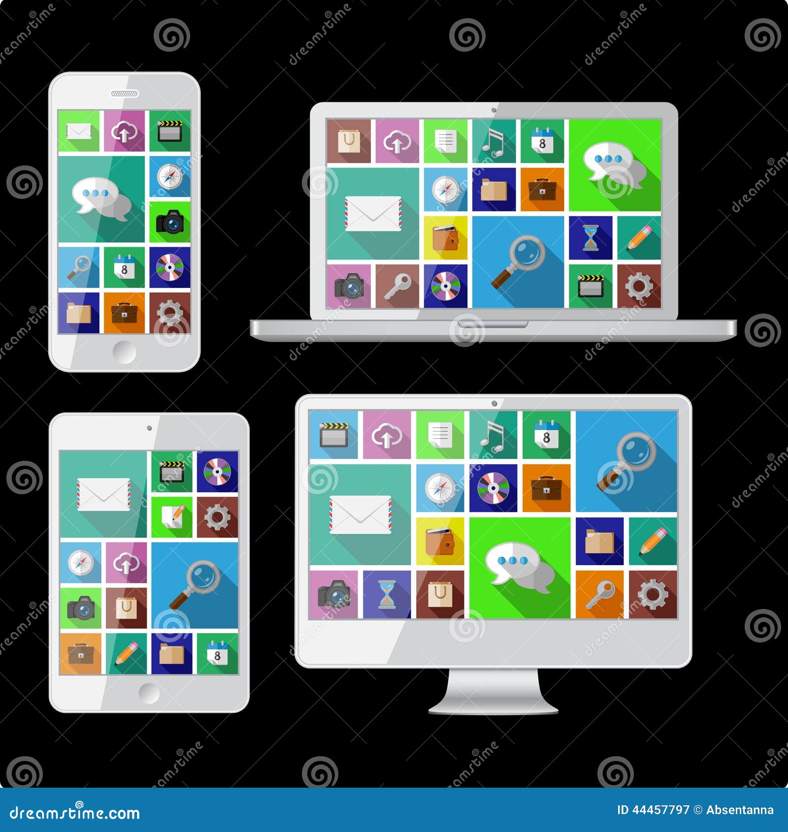 PC, Laptop, Tablet and Cell Phone Stock Vector - Illustration of movie ...