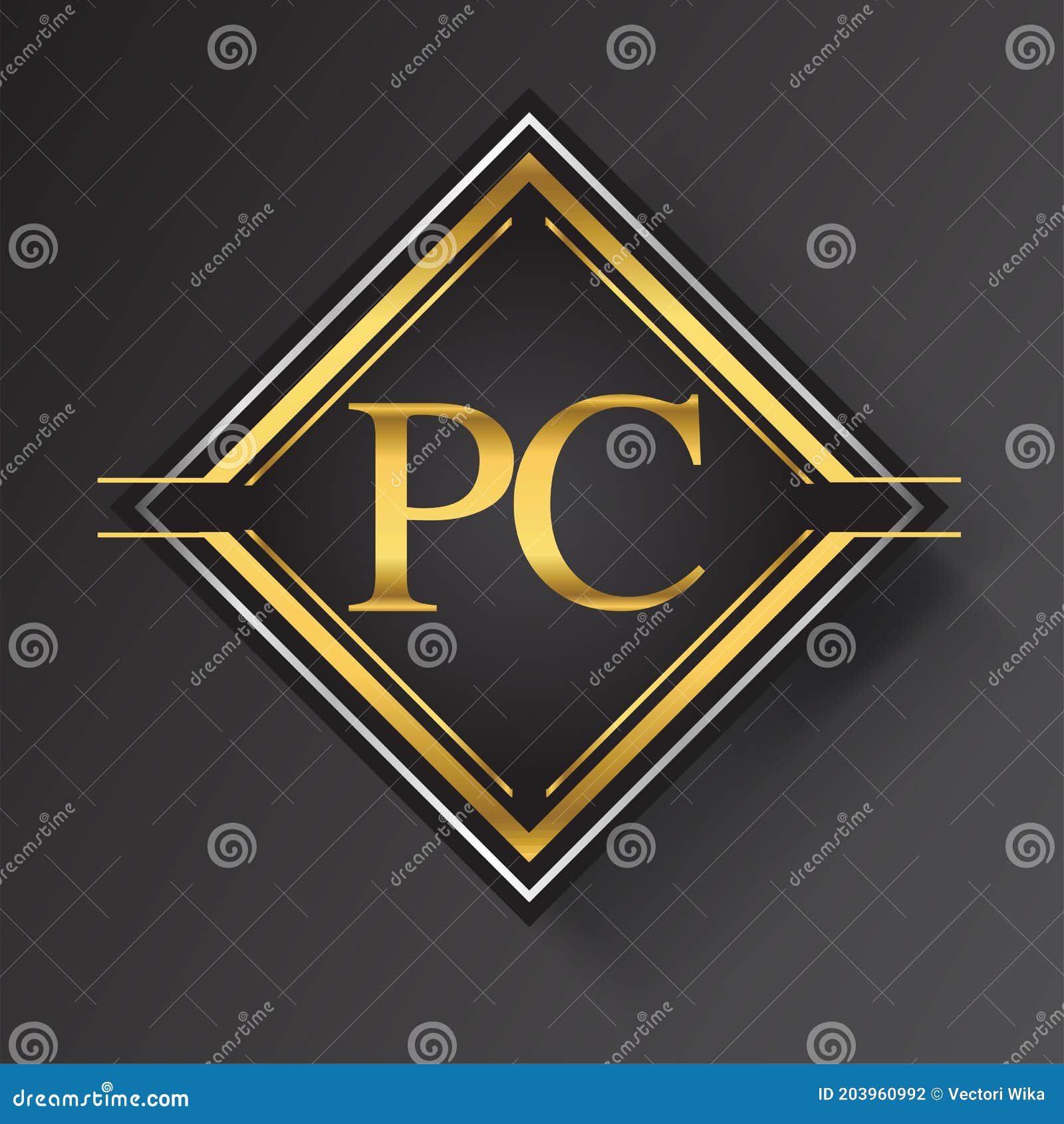 PC Letter Logo in a Square Shape Gold and Silver Colored Geometric ...