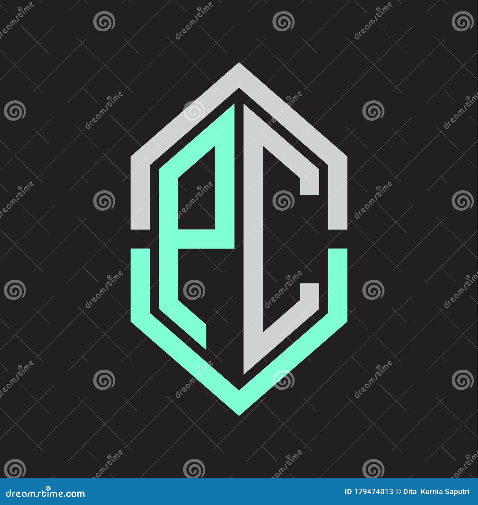 PC Logo Monogram with Hexagon Shape and Outline Slice Style Stock ...