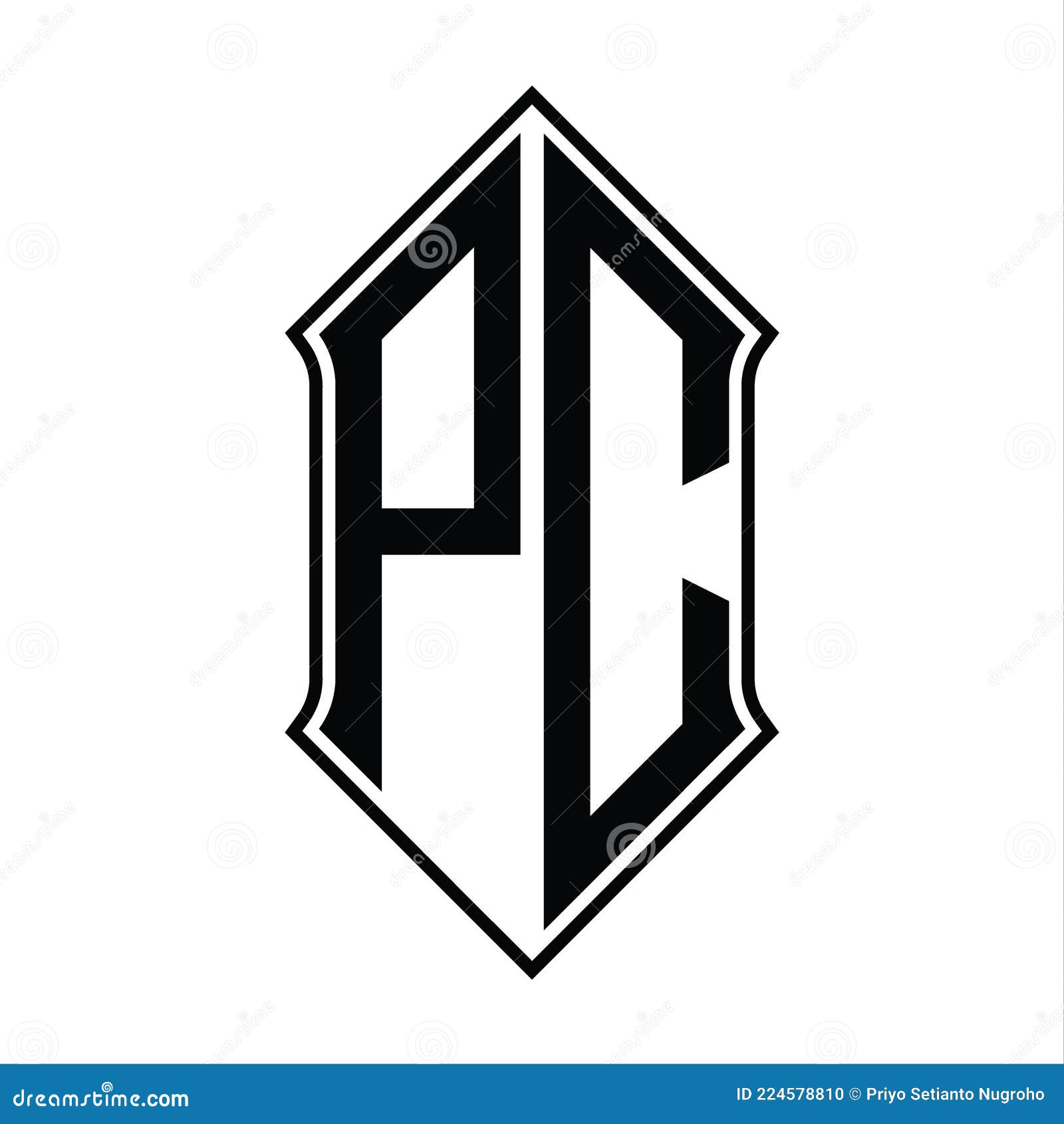 PC Logo Monogram with Shieldshape and Outline Design Template Vector ...