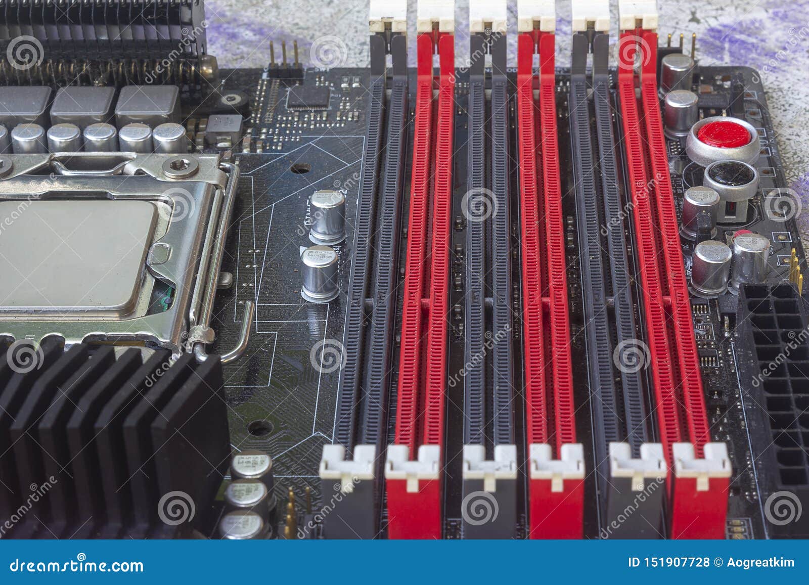 Memory Slots On The Motherboard Close Up. Ram Socket. Connector On The ...