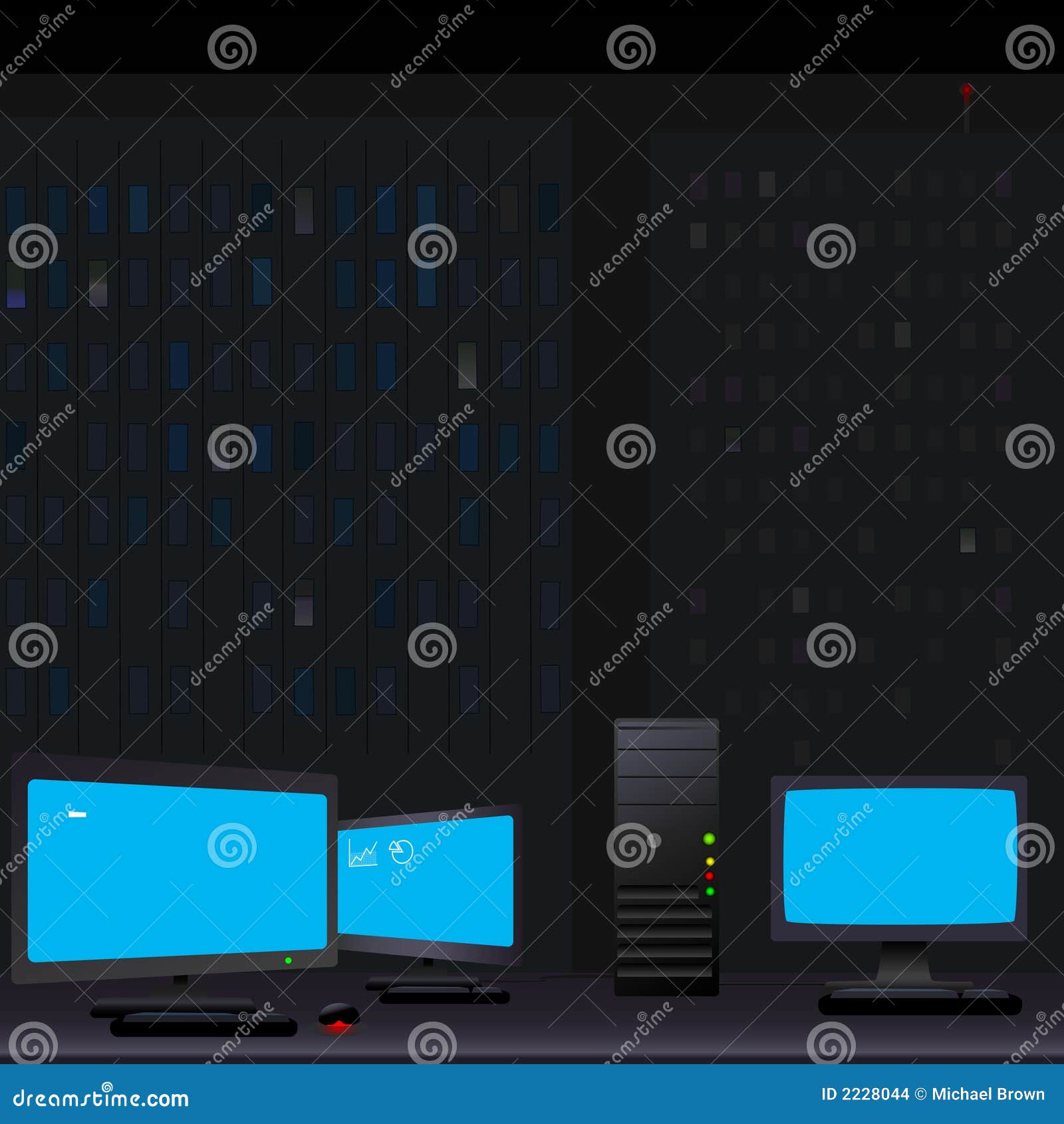 PC Monitors Glowing at Night Stock Vector - Illustration of computer ...