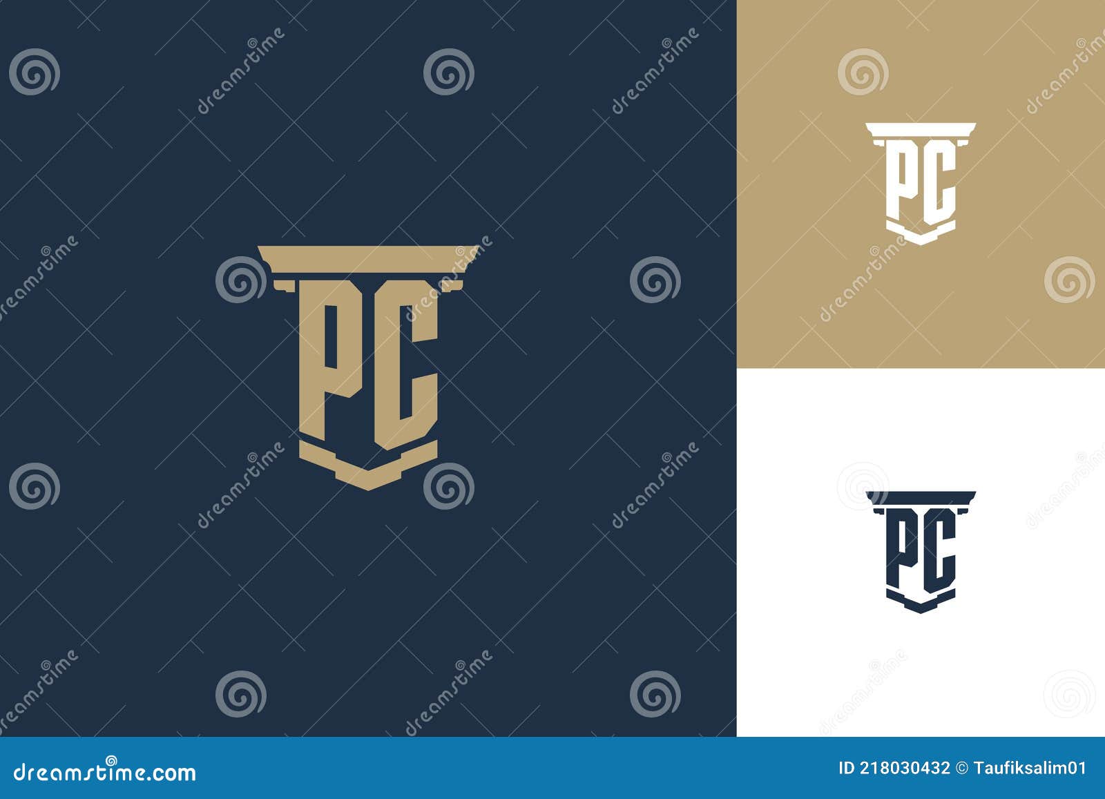 PC Monogram Initials Logo Design with Pillar Icon. Attorney Law Logo ...