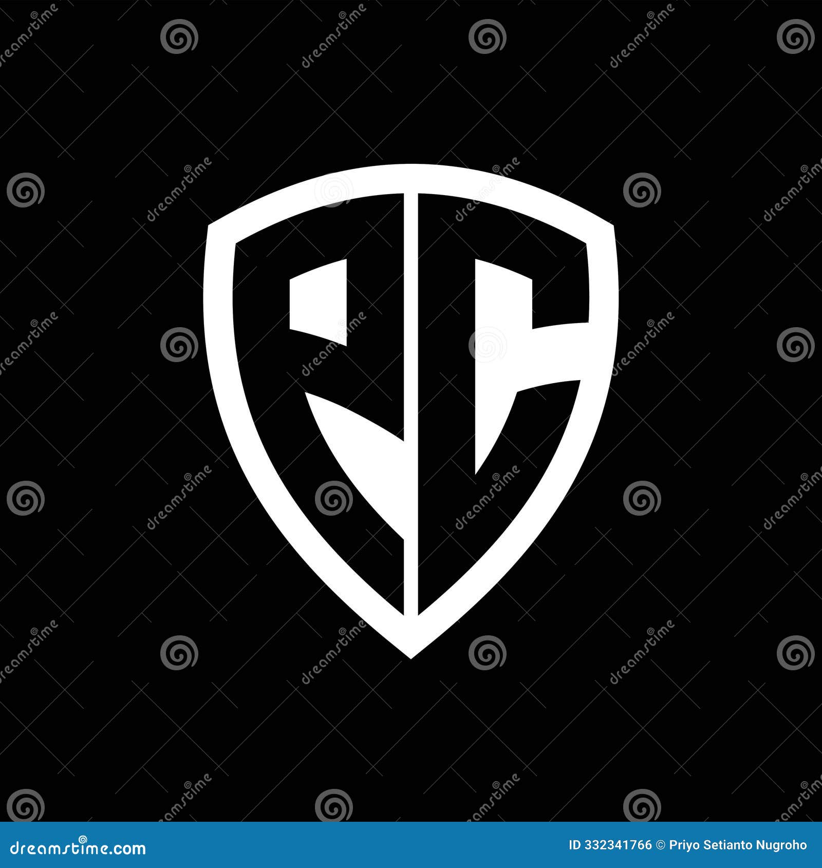 PC Monogram Logo with Bold Letters Shield Shape with Black and White ...