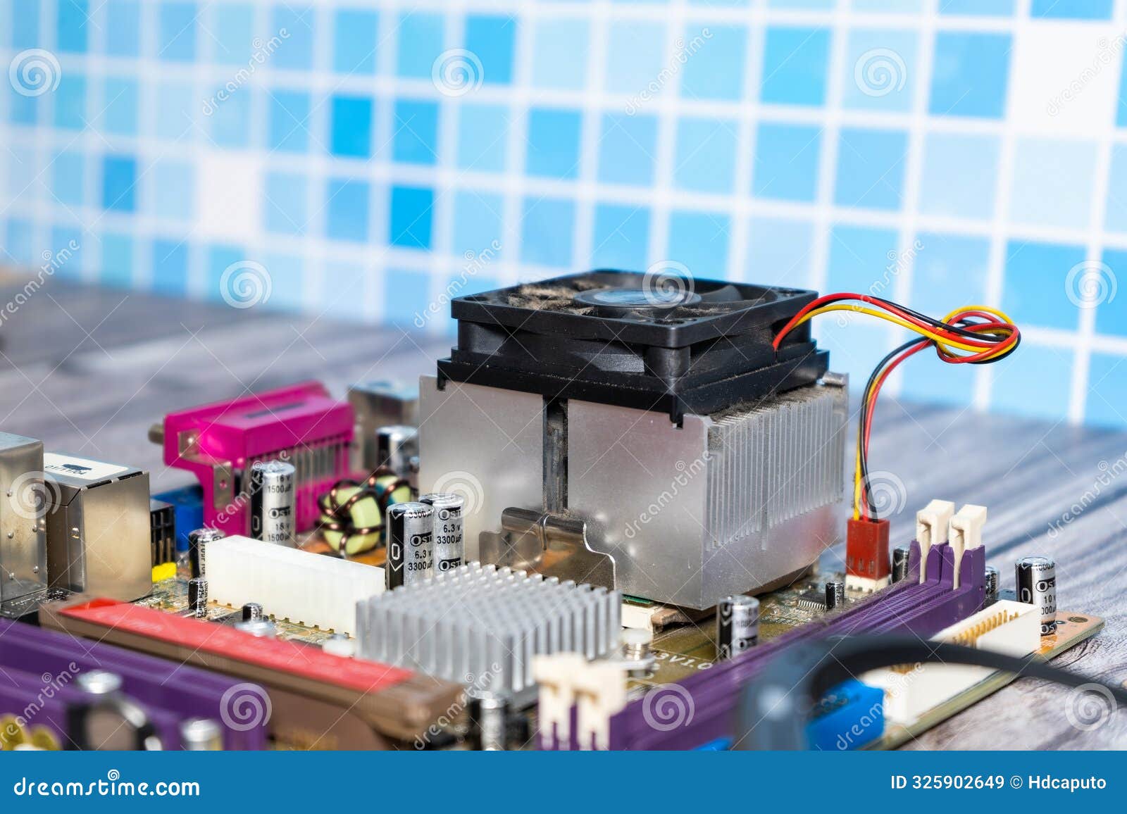 PC Motherboard on a Wooden Table Stock Image - Image of electric, data ...