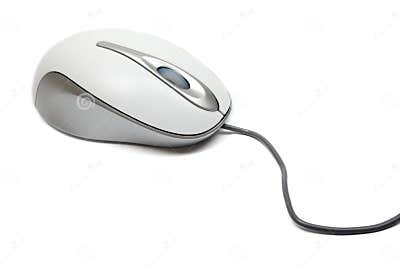 Optical Mouse for Computer Isolated on White Grey Gray Silver Wire ...