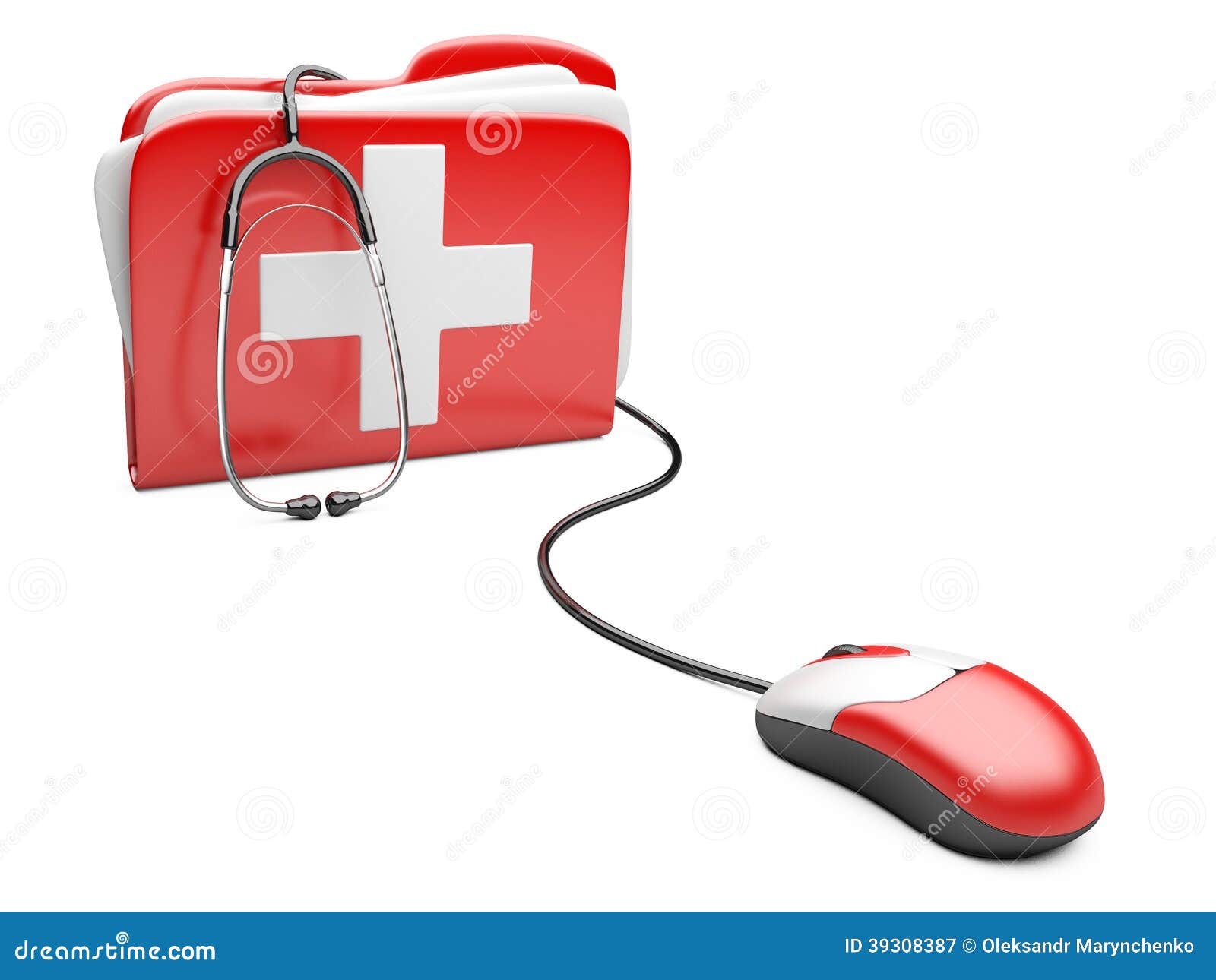 PC Mouse with Red Folder and White Cross Stock Illustration ...
