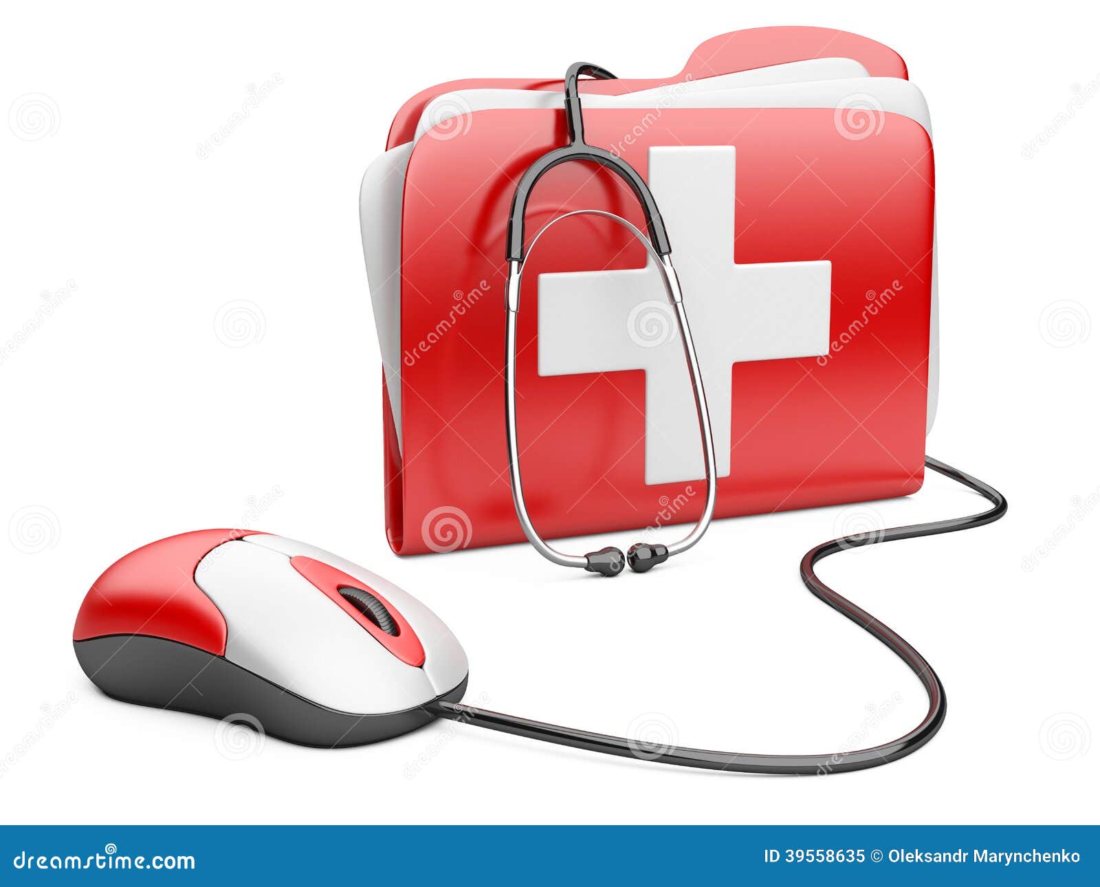 PC Mouse with Red Folder and White Cross Stock Illustration ...