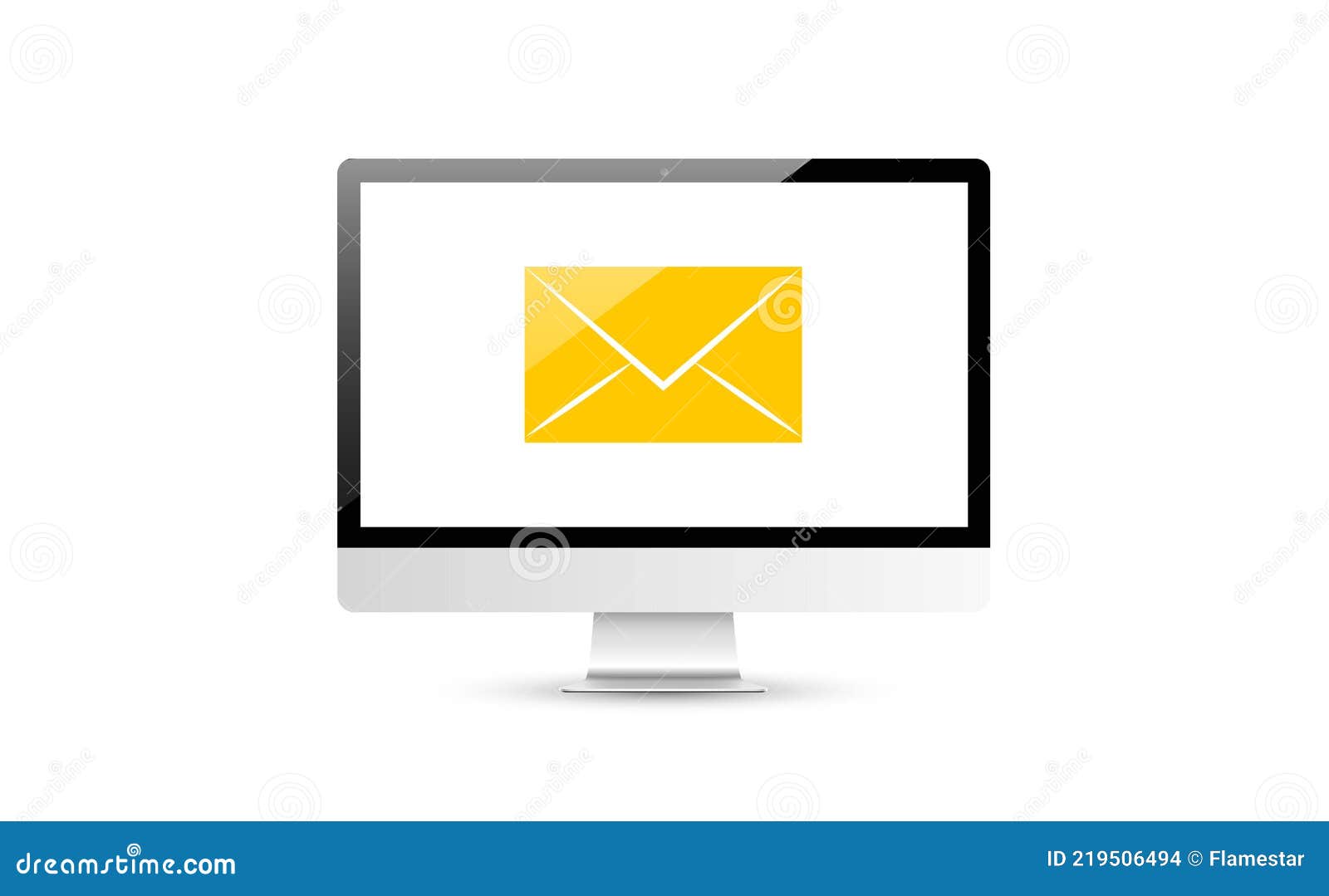 PC with New Email Envelope. Computer and Document on Screen. Flat Style ...