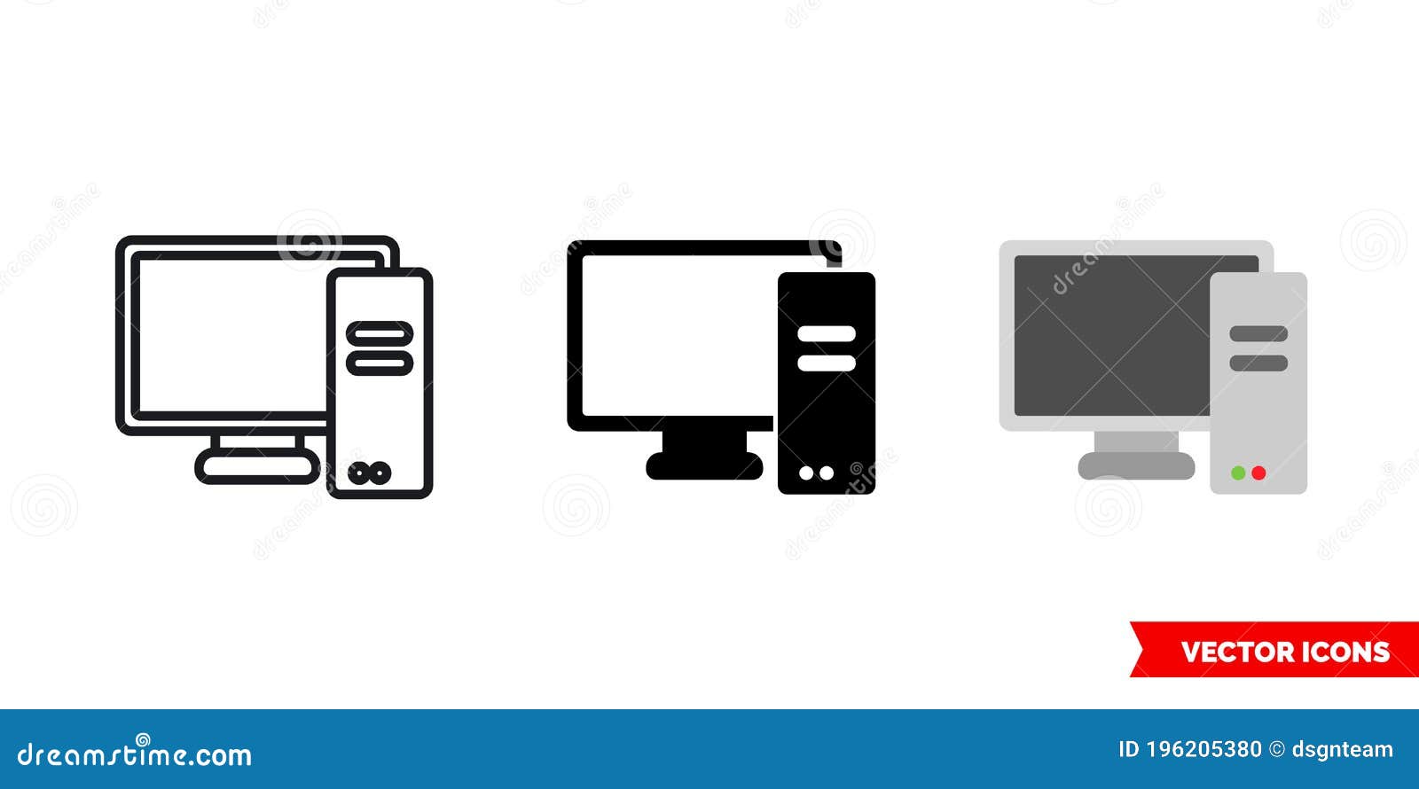 Pc Personal Computer Icon of 3 Types Color, Black and White, Outline ...