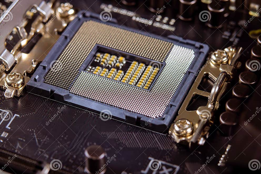 PC Repair at CPU Mounting Motherboard of Processor Connector a Socket ...