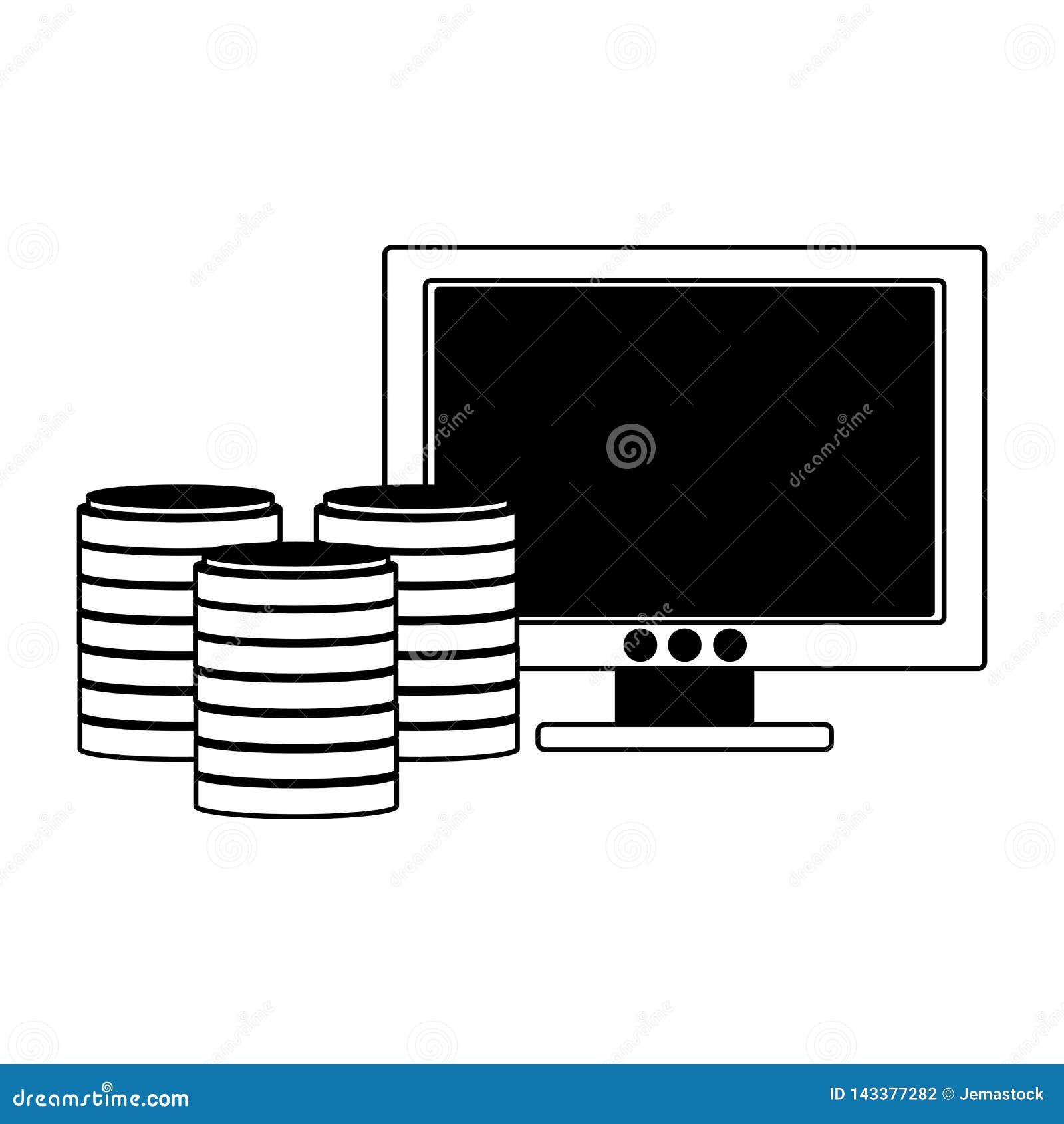 PC Screen with Disks Storage in Black and White Stock Vector ...