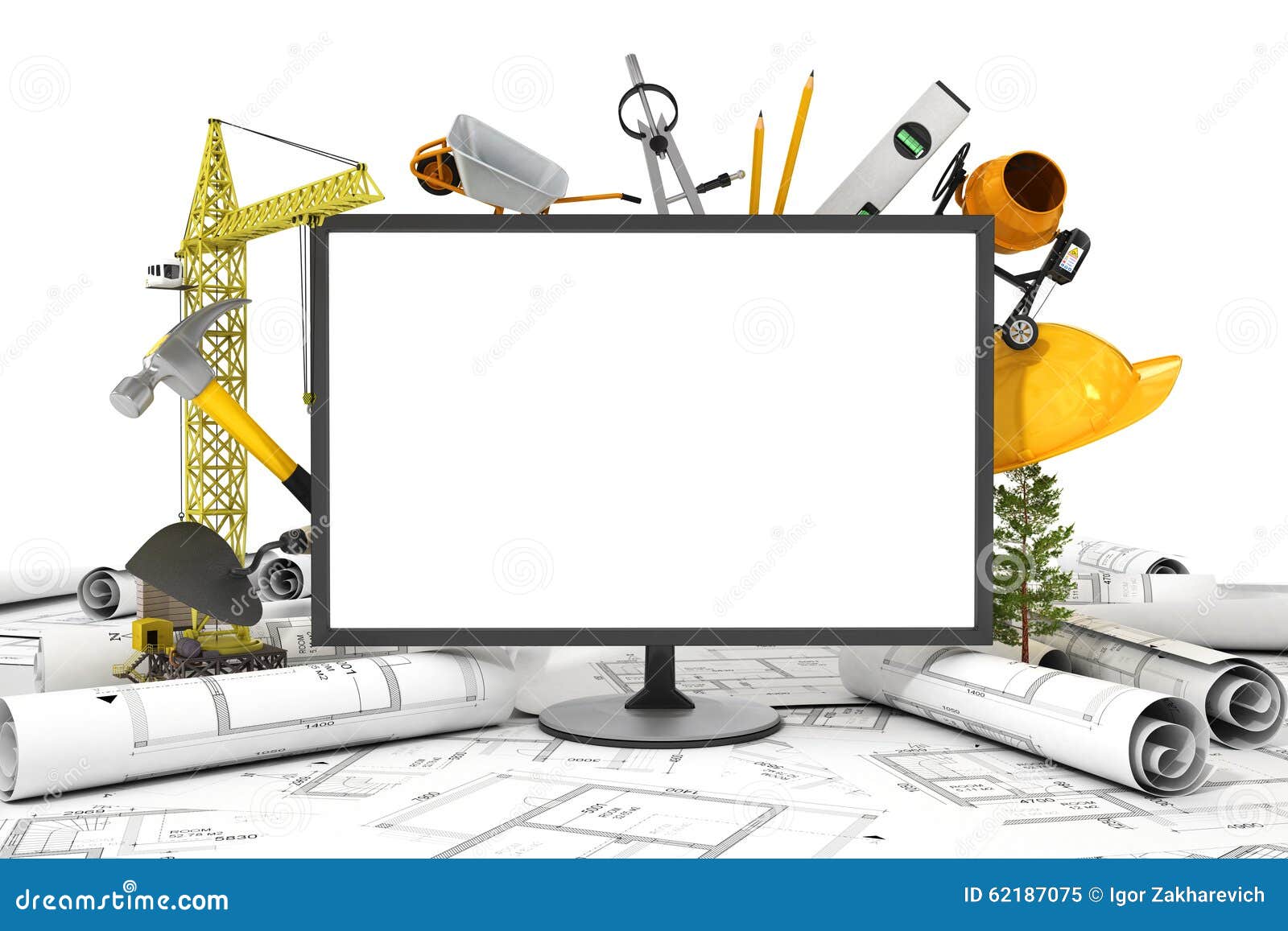 The PC Screen With Object For Construction. Stock Illustration ...