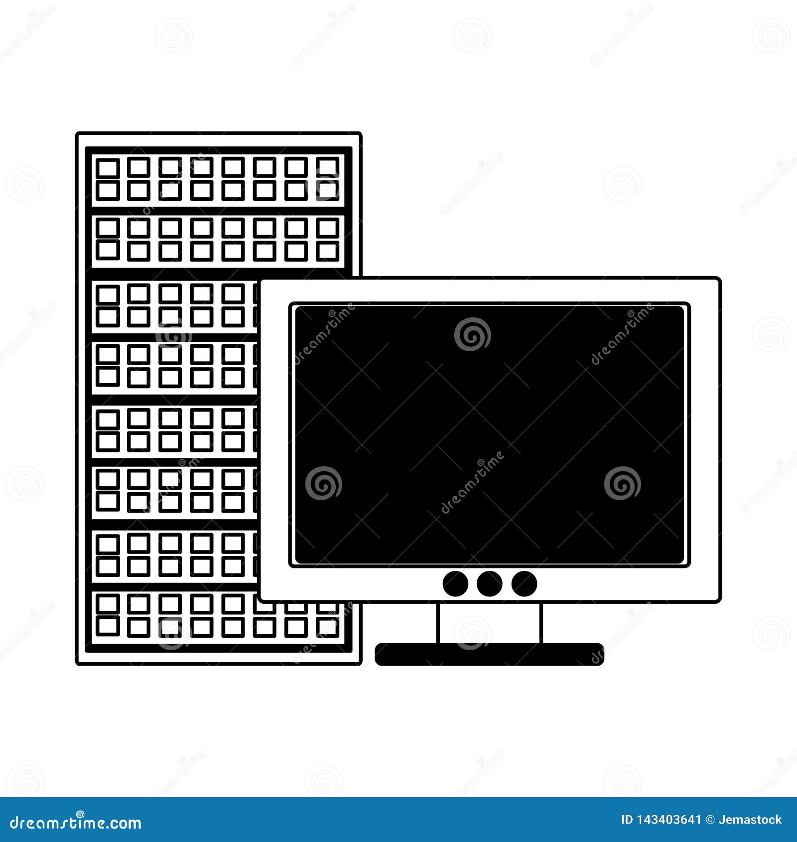 PC Screen and Server in Black and White Stock Vector - Illustration of ...