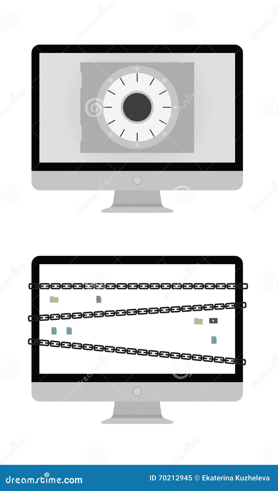 PC Security Center. Chain Blocker Around Computer. Flat Vector ...