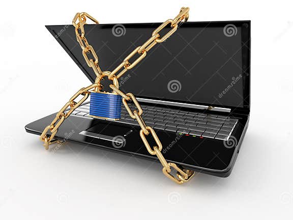 Pc Security. Laptop with Chain and Lock Stock Photo - Image of data ...