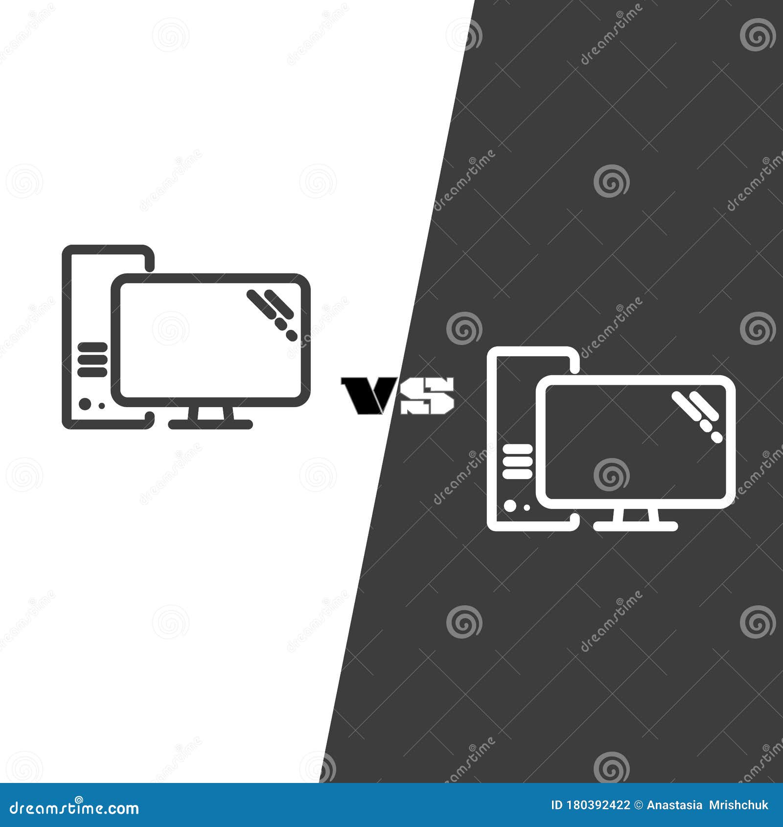 PC Sign. Easy Line Symbols. Dark VS Light. Vector Illustration Stock ...