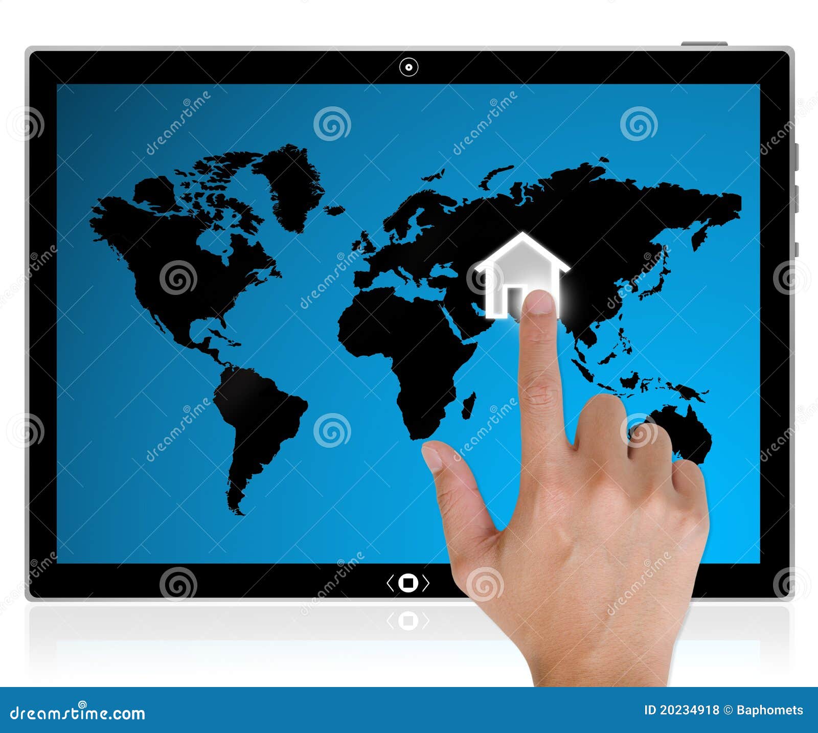 PC Tablet and Hand Pushing a Button. Stock Photo - Image of notebook ...