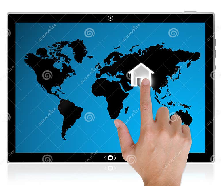 PC Tablet and Hand Pushing a Button. Stock Photo - Image of notebook ...