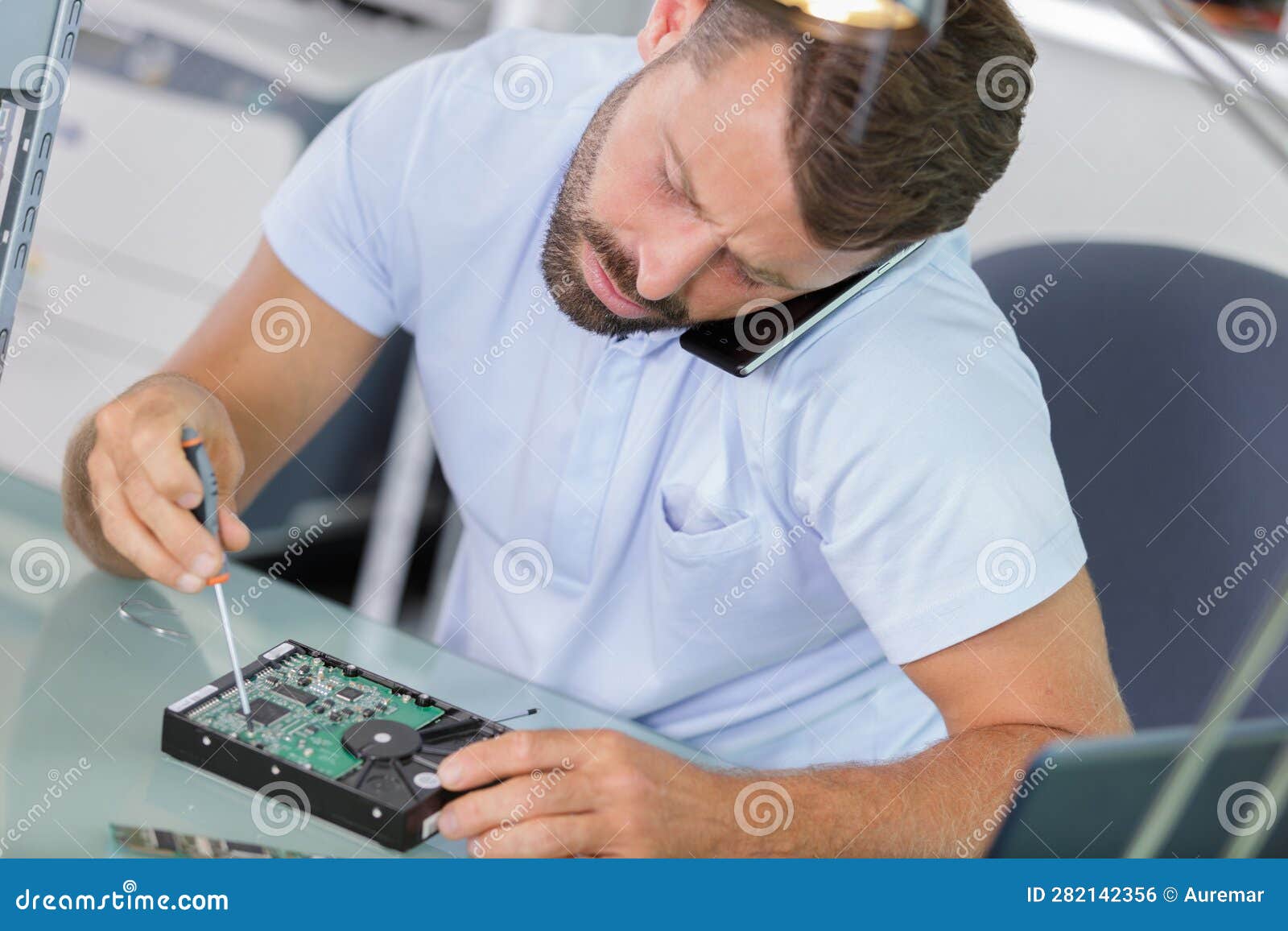 Pc technician at work stock photo. Image of employment - 282142356